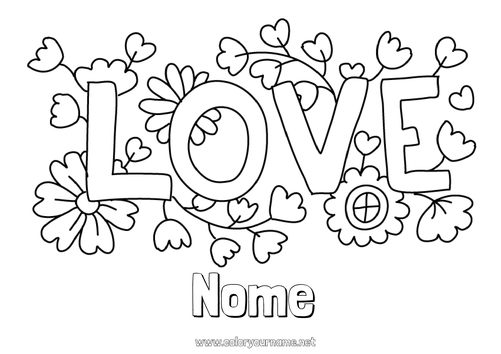 Nº de colorir 1016 - Flores Eu te amo Mensagem de "Amor"