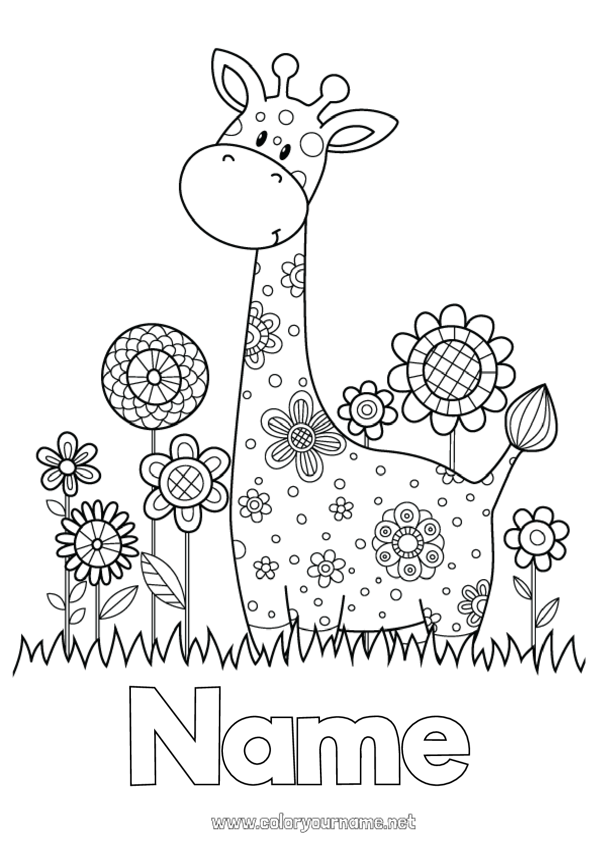 Coloring page No.1038 - Flowers Giraffe Spring