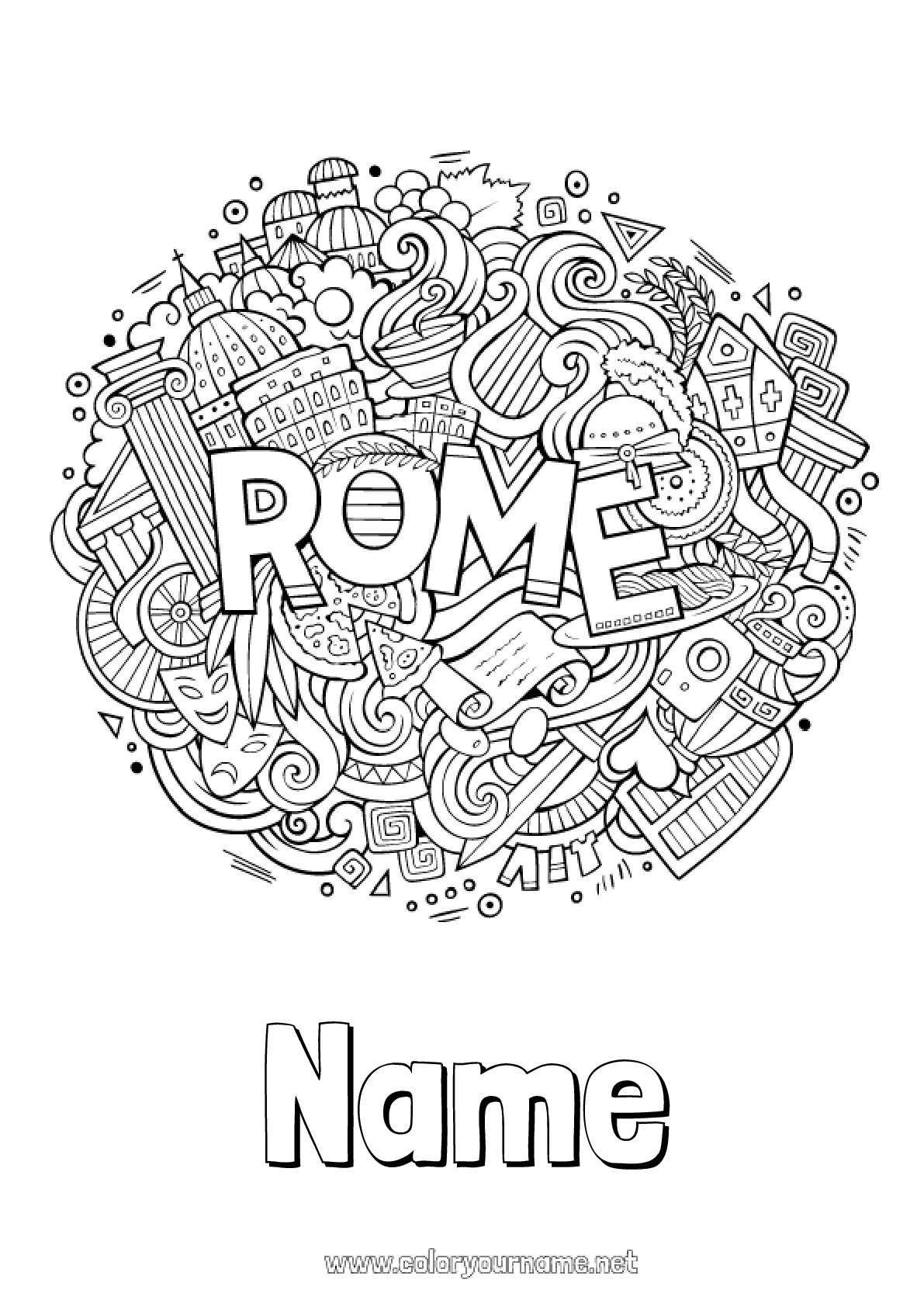 Coloring page No.1055 - Geography Italy Rome
