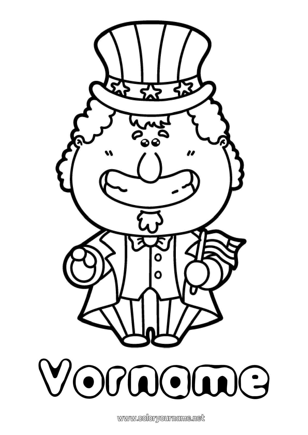 Malvorlage Nr.1059 - USA Onkel Sam Einfache Ausmalbilder