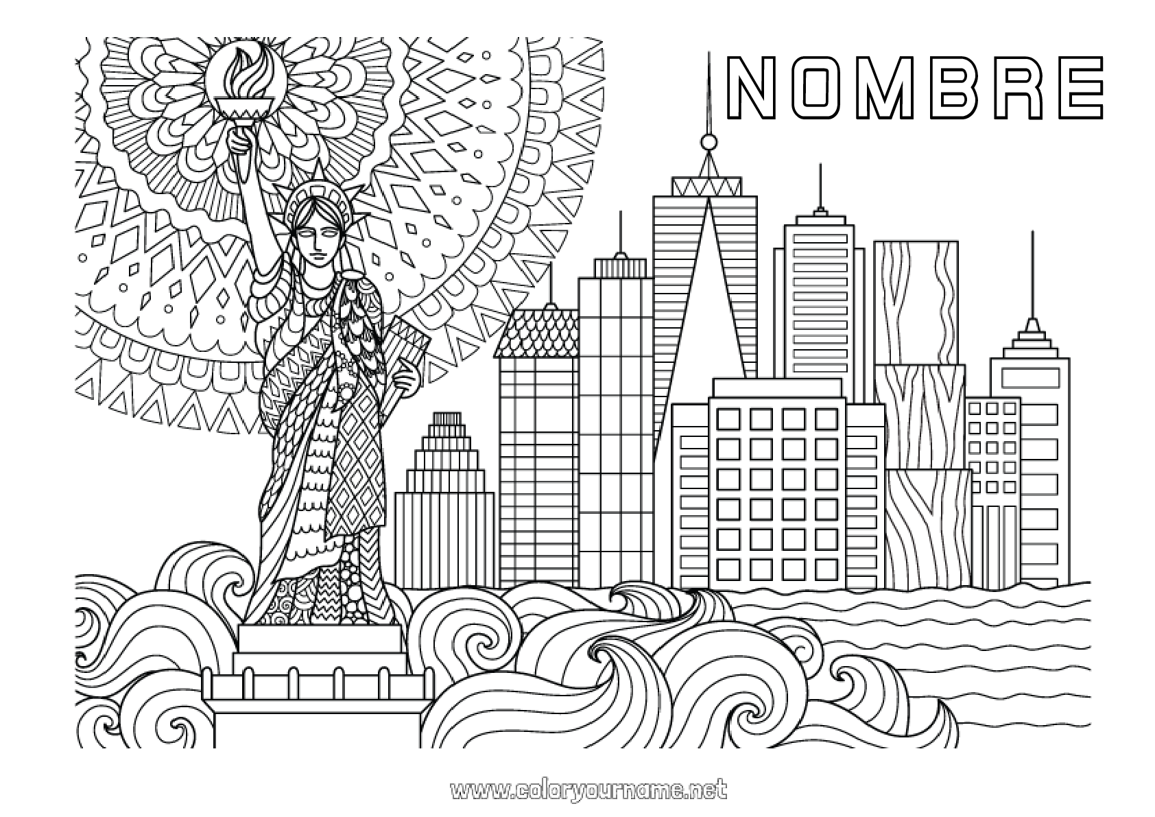 Nº de colorear 1064 - Mandala Estados Unidos Estatua de la Libertad Nº de colorear 1064 - Mandala Estados Unidos Estatua de la Libertad