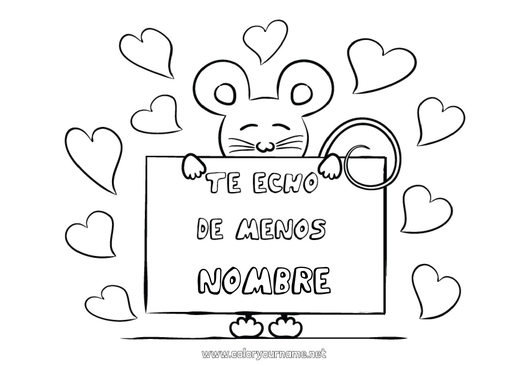 Nº de colorear 1083 - Ratón Animales Te echo de menos