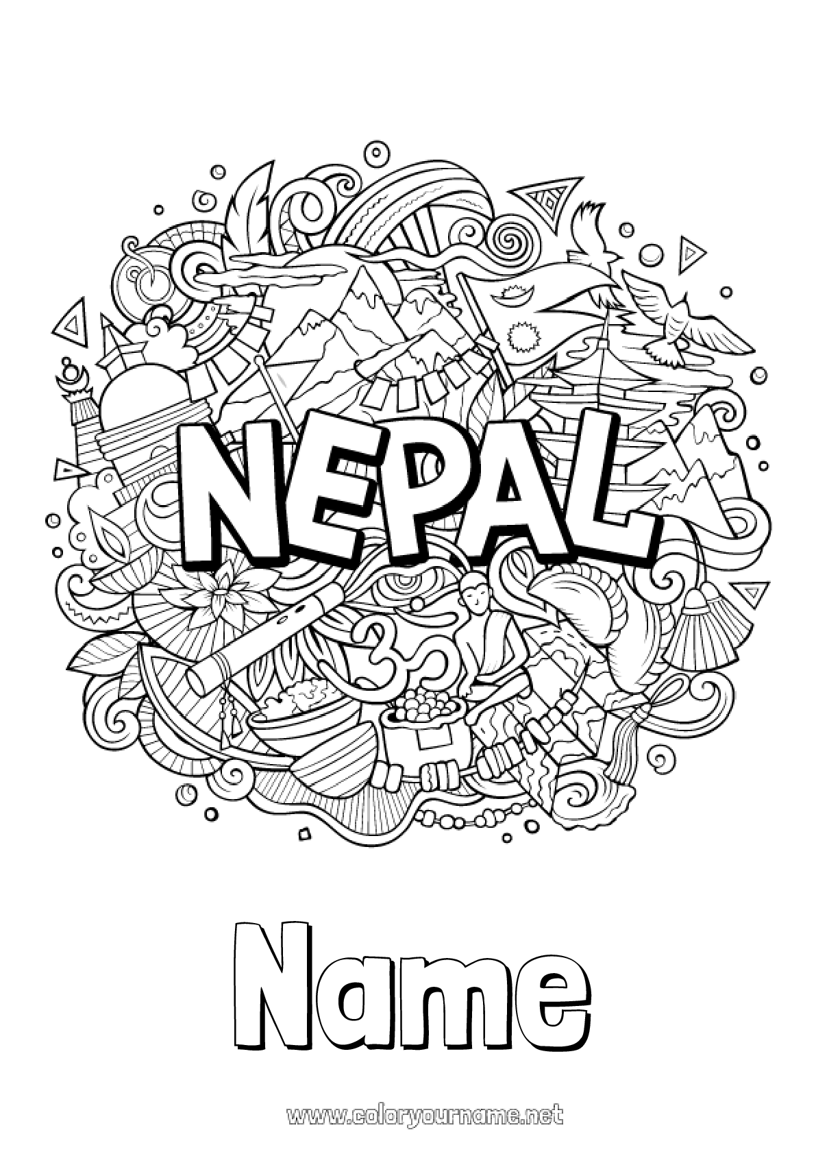 Coloring page No.1091 - Geography Nepal Complex coloring pages