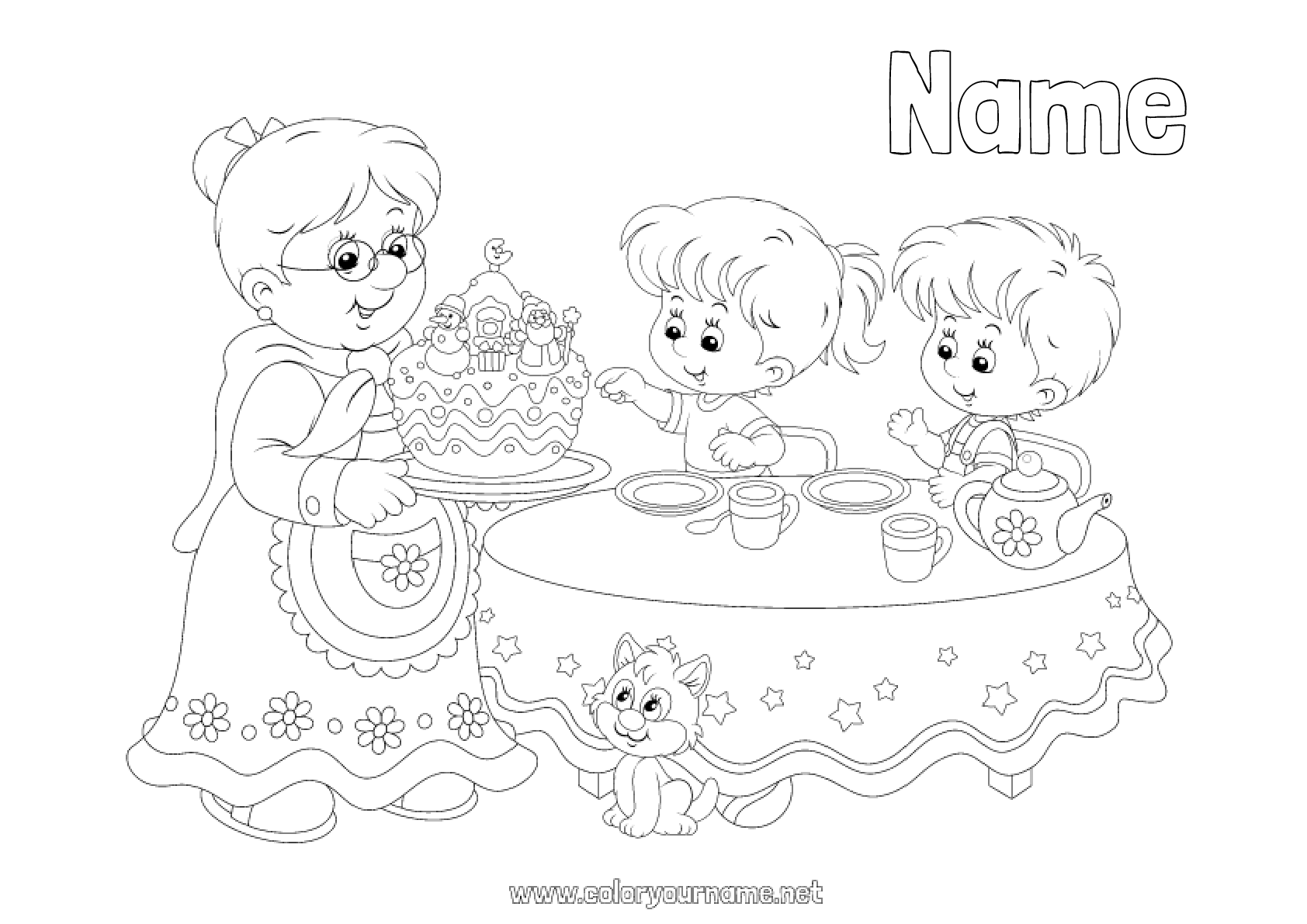 Coloring page No.1129 - Cake Grandma Happy feast day