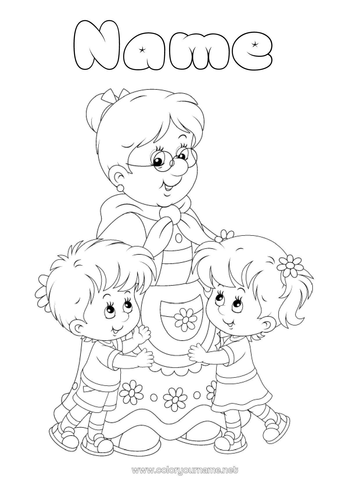 Coloring page No.1135 - Grandma Happy feast day ! Girl