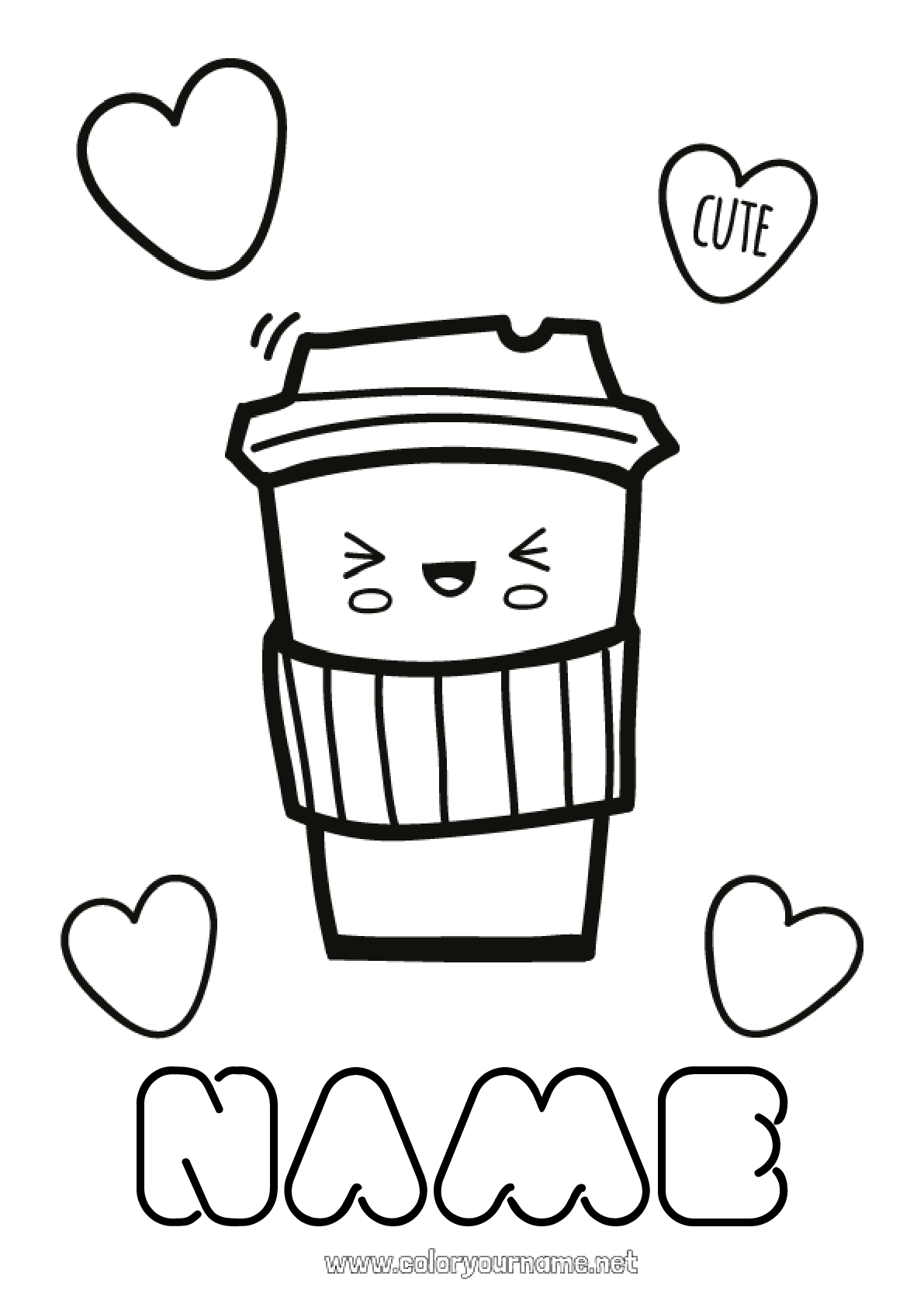 Coloring page No.114 - Cute Kawaii Coffee