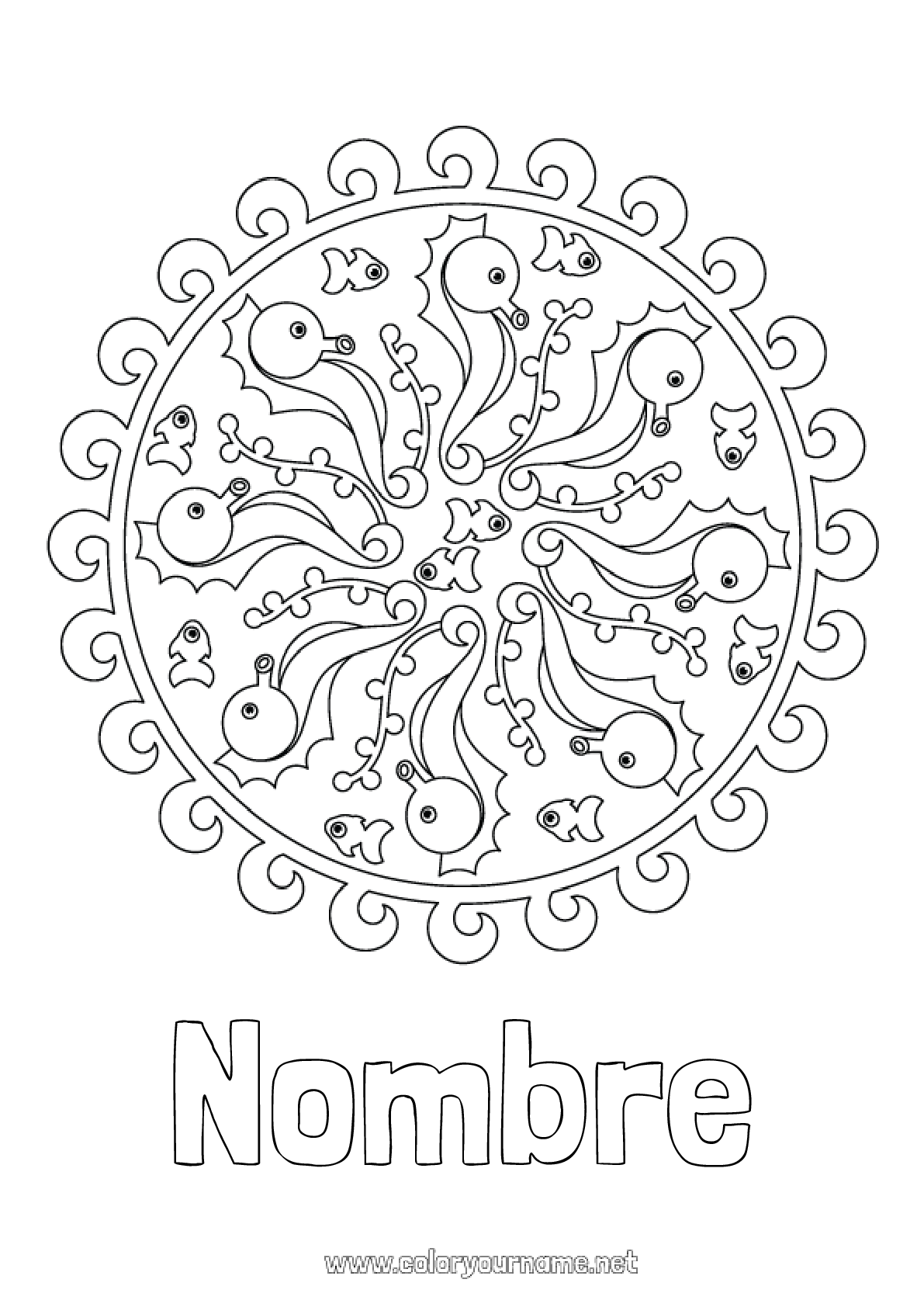 Nº de colorear 1181 - Mandala Mar Animales