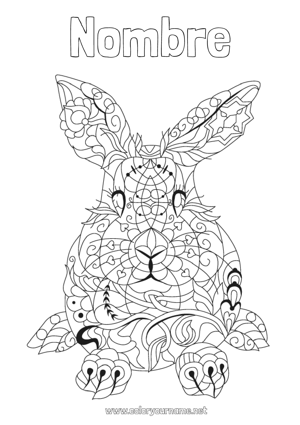 Nº de colorear 1197 - Mandala Conejo Animales