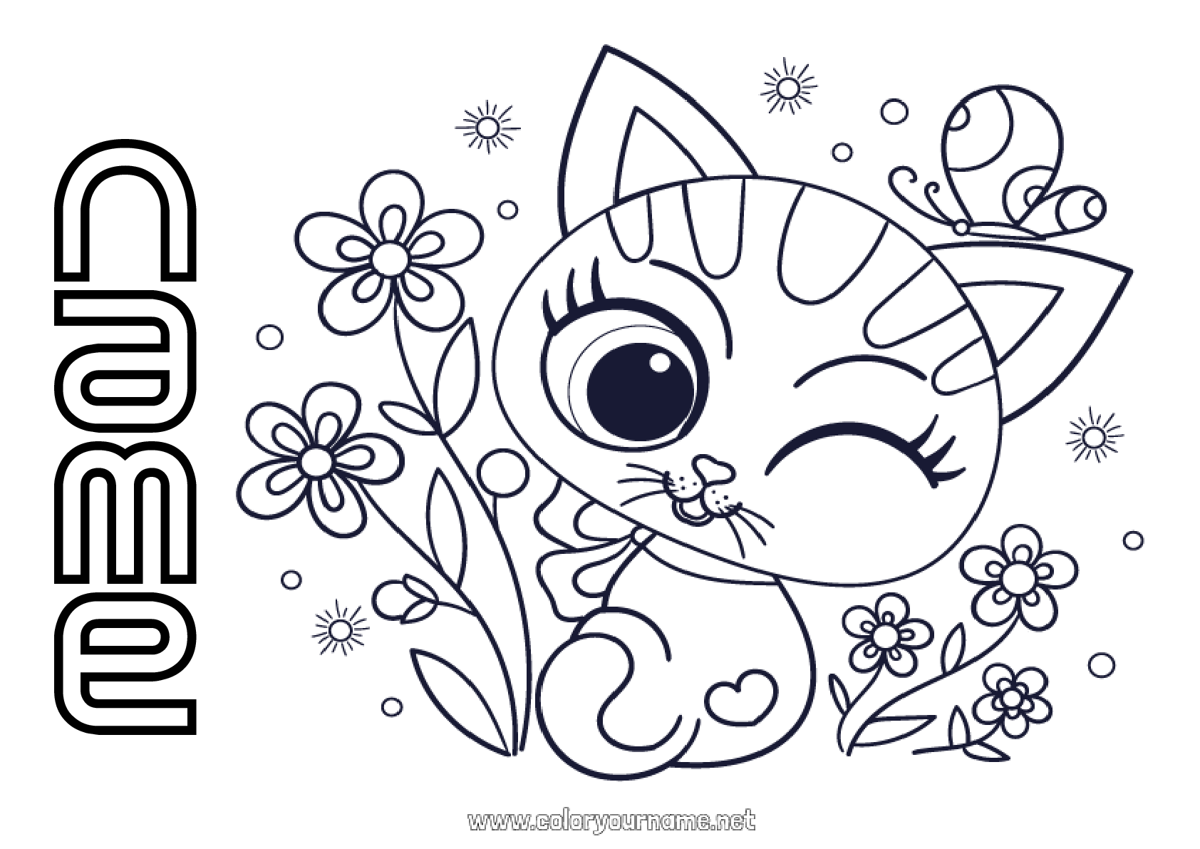 Coloring page No.1198 - Cute Flowers Cat