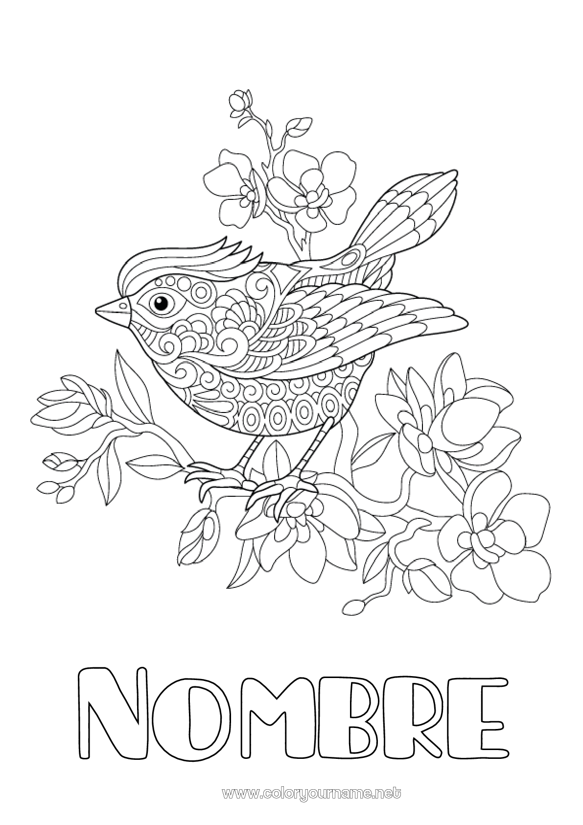 Nº de colorear 1220 - Flores Mandala Pájaro
