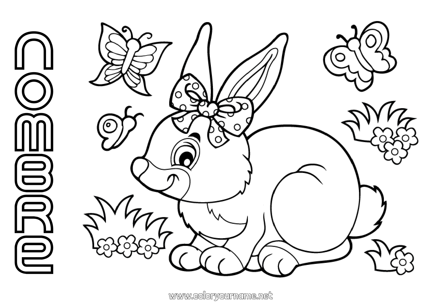 Nº de colorear 1225 - Primavera Conejo Mariposa