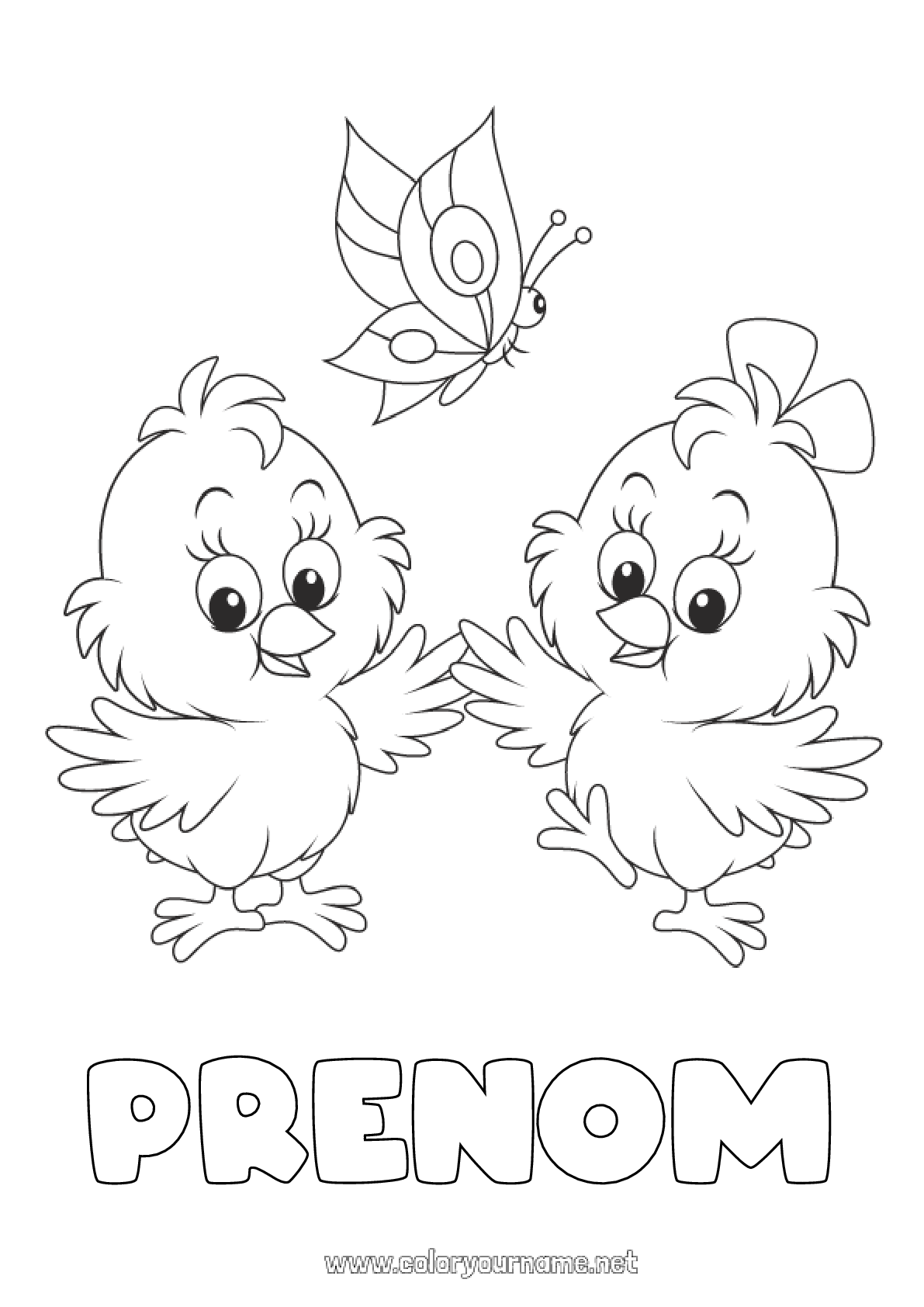 Coloriage n°1234 - Printemps Poussin Papillon
