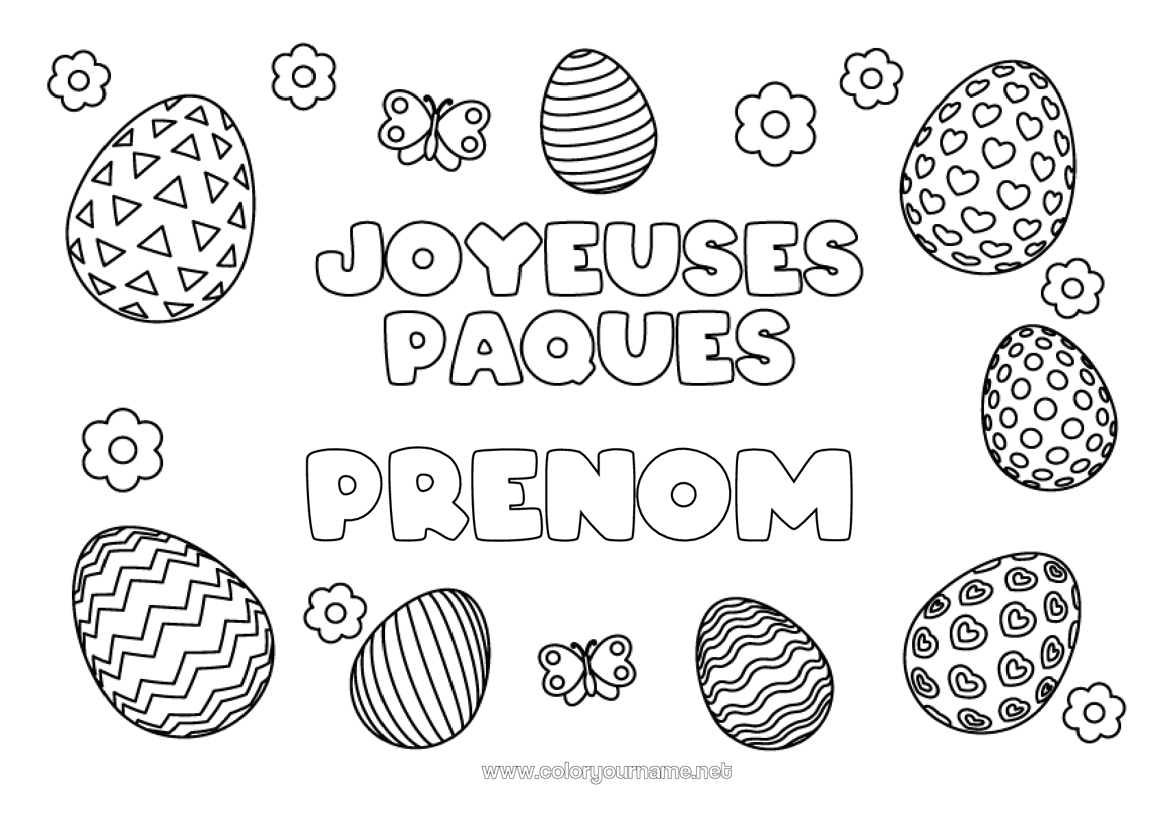 Coloriage n°1266 - Oeufs de Pâques Pâques "joyeuses Pâques" message