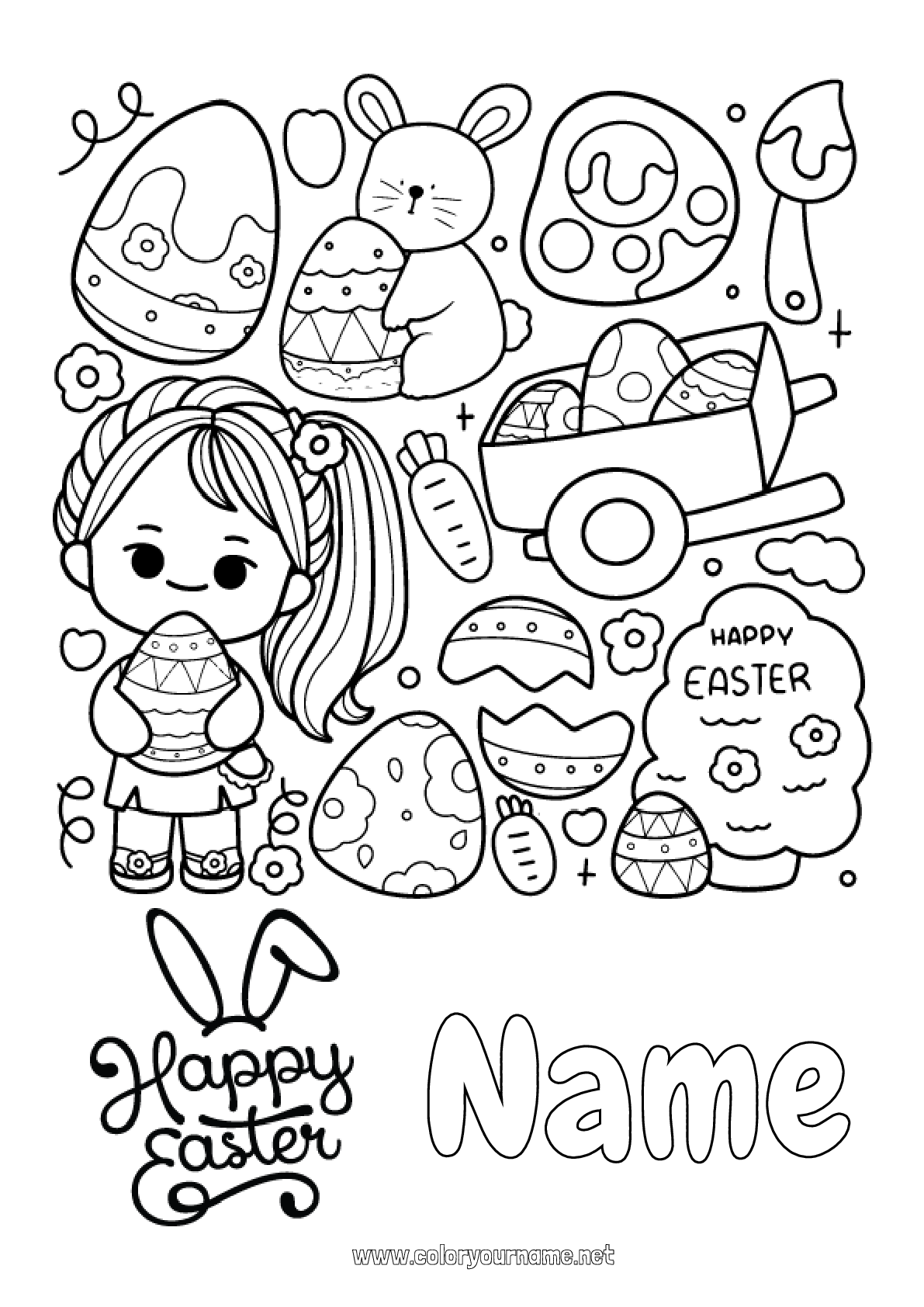 Coloring page No.1283 - Kawaii Girl Easter eggs