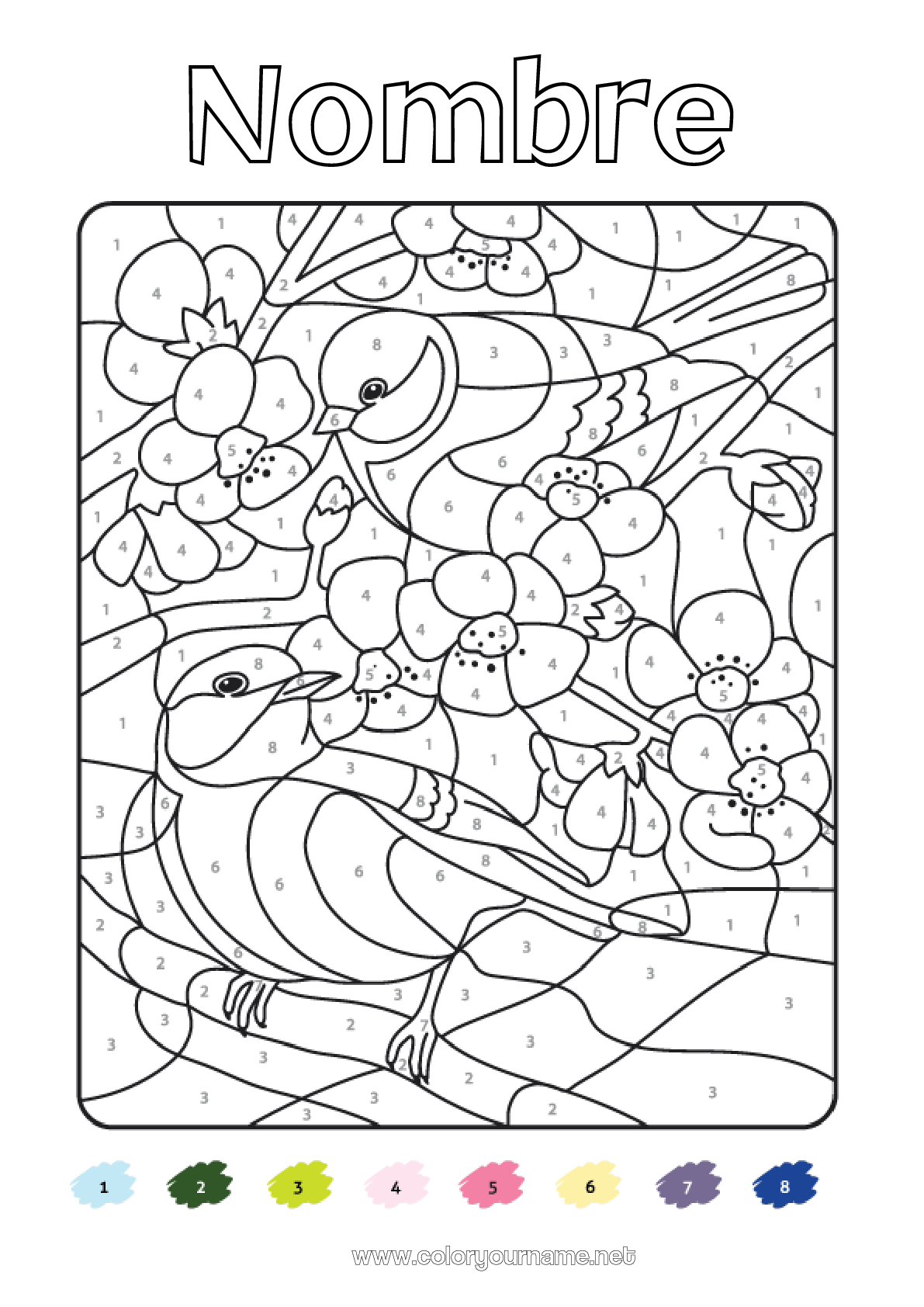 Nº de colorear 1284 - Pájaro Primavera Colorear por números