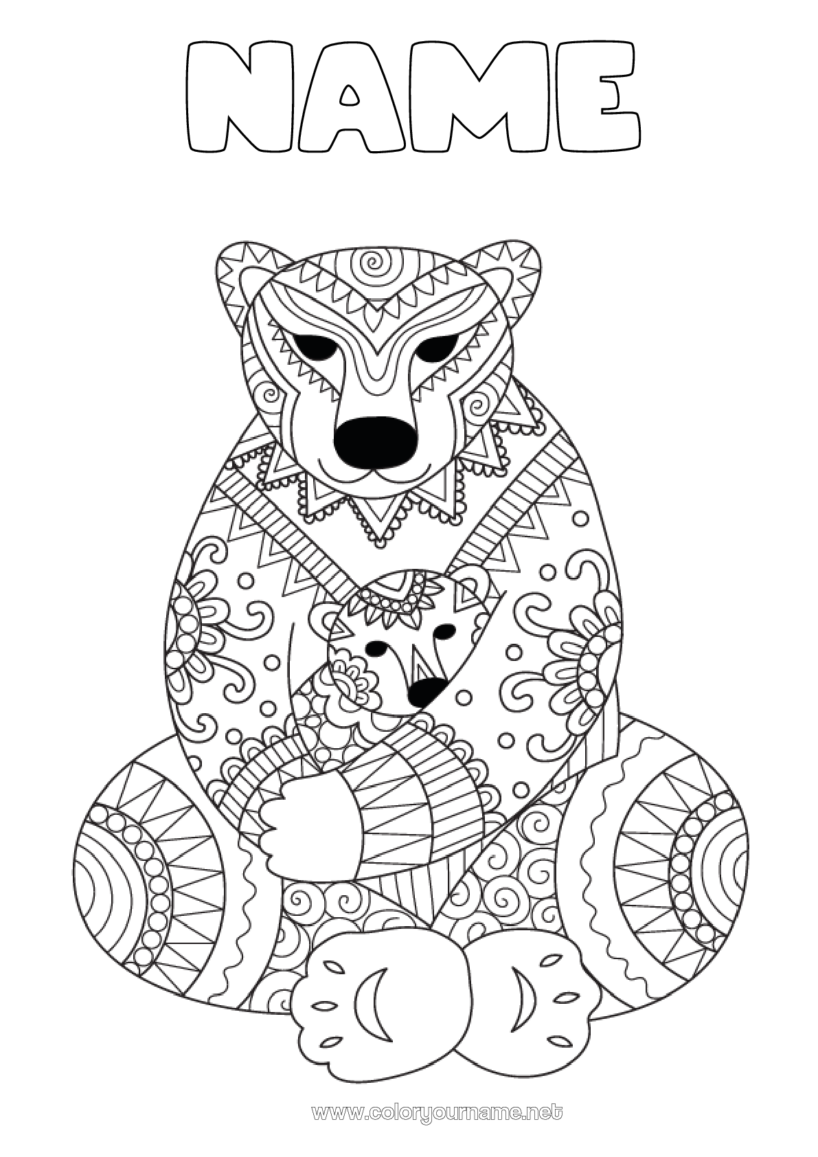 Coloring page No.1297 - Bear Mandala Happy feast day
