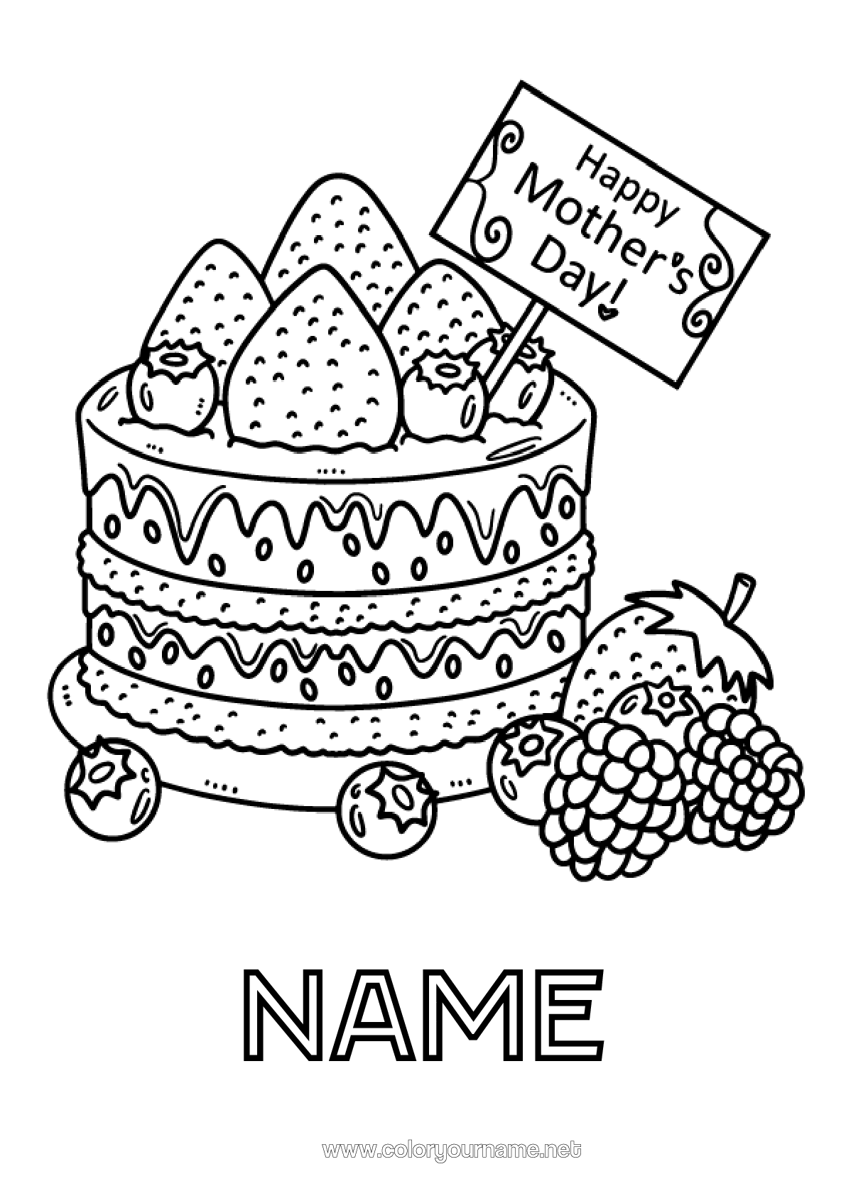 Coloring page No.1305 - Cake Mum Happy feast day