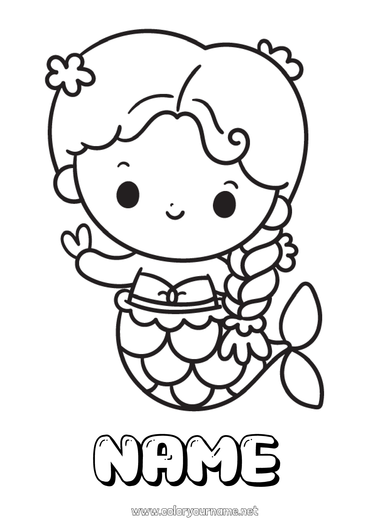 Coloring page No.1388 - Cute Kawaii Mermaid