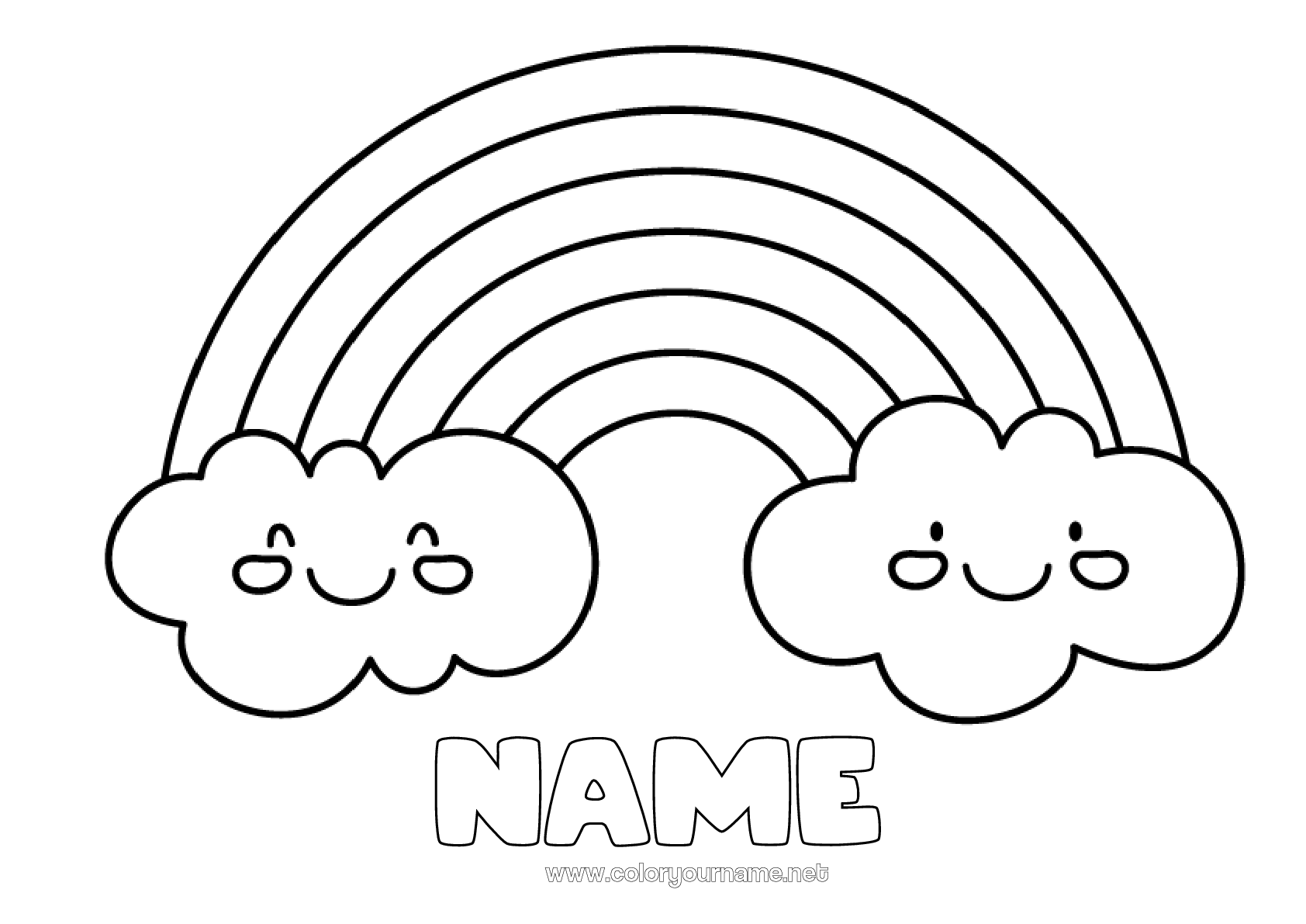 Coloring page No.1390 - Cute Kawaii Rainbow