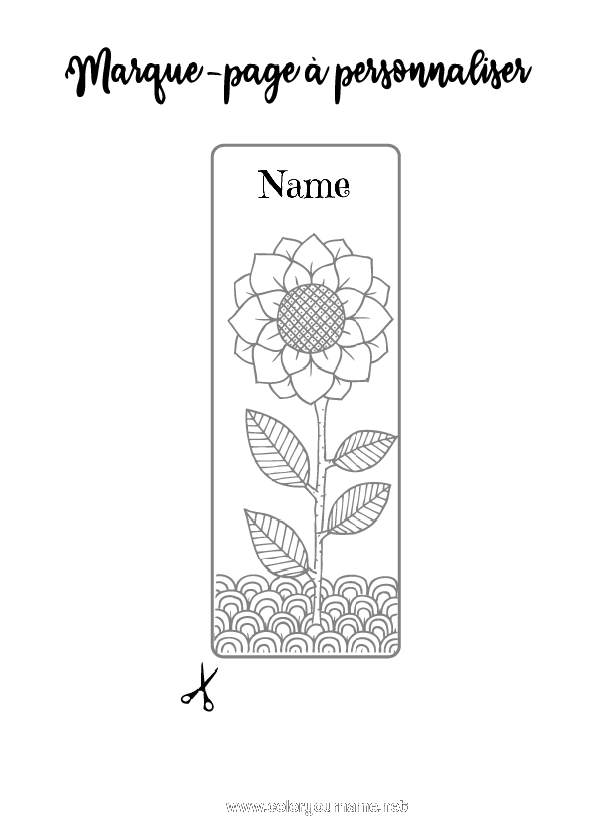 Coloring page No.1398 - Flowers Bookmark Sunflower
