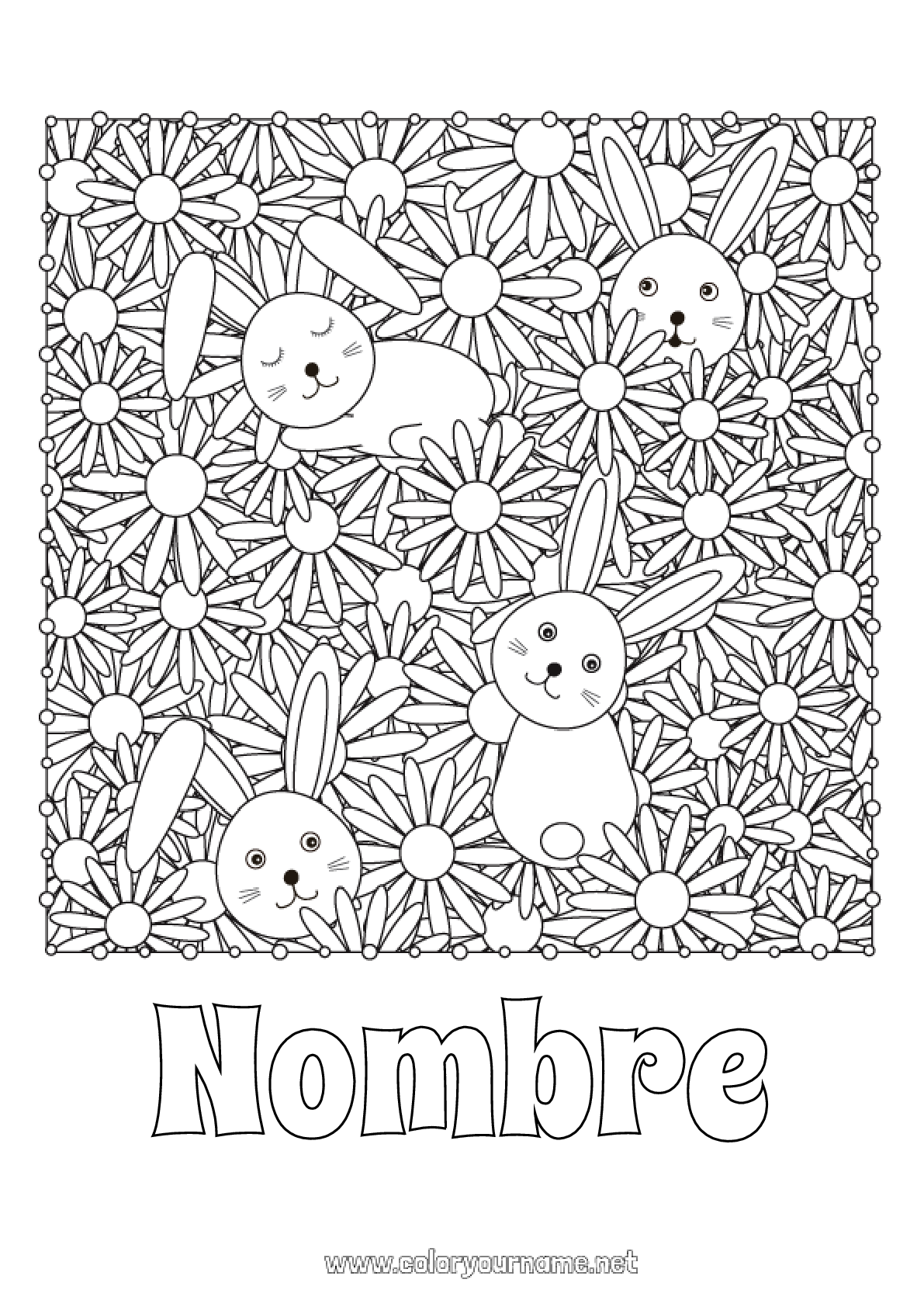 Nº de colorear 1413 - Flores Primavera Conejo