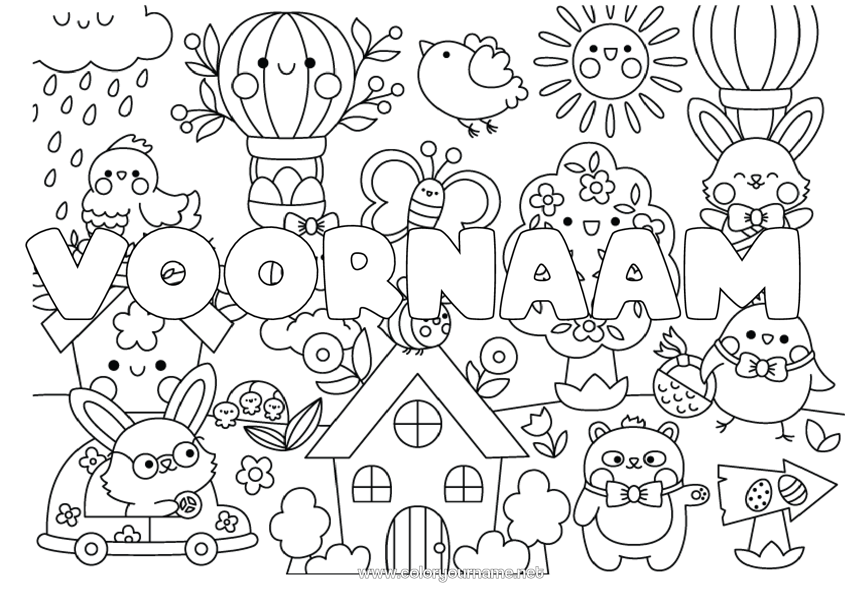 Kleurplaat nr.1424 - Kawaii Lente Gedecoreerde naam