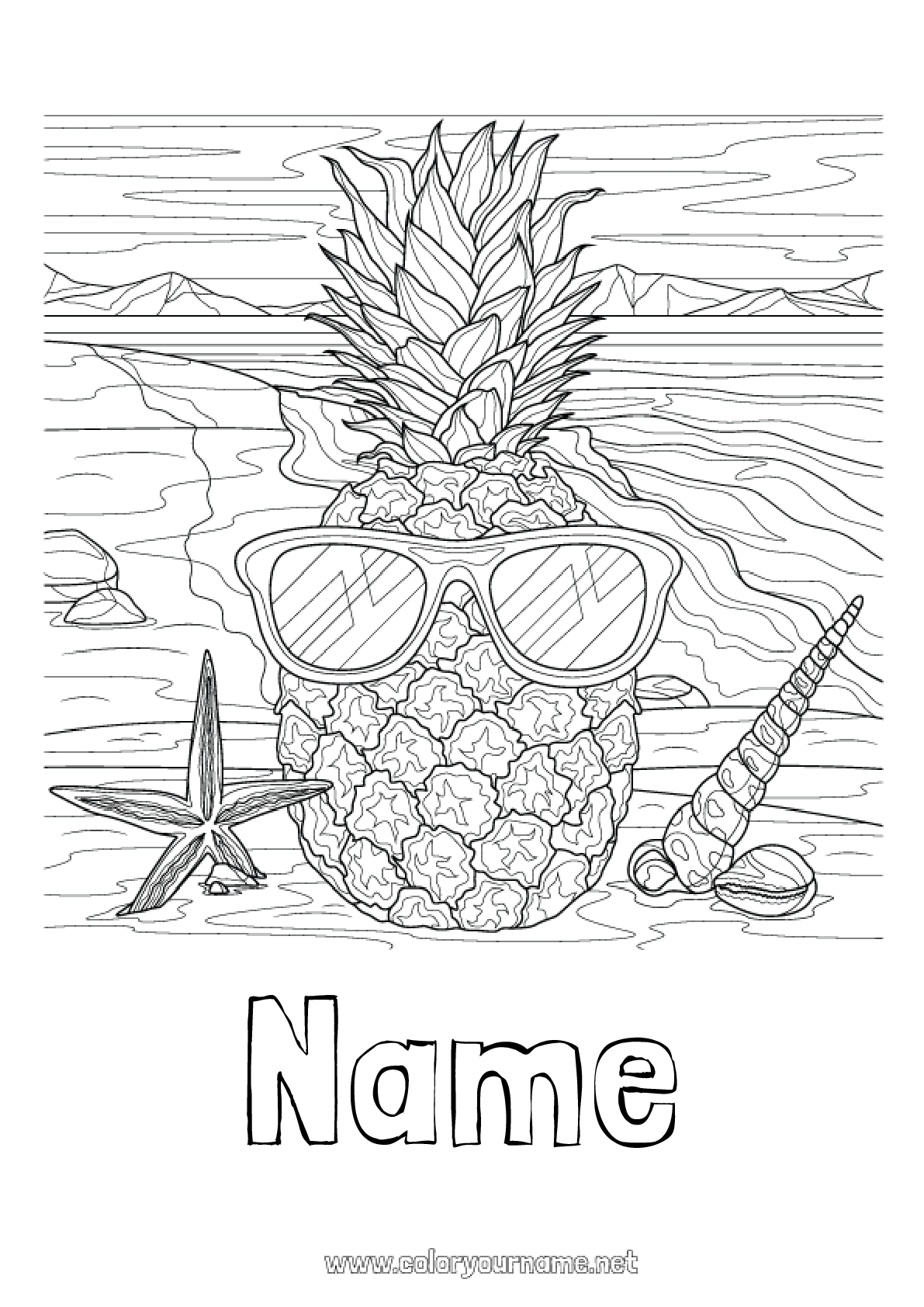 Coloring page No.1446 - Summer Food Pineapple