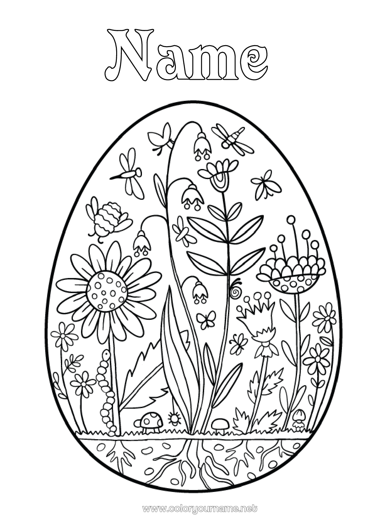 Coloring page No.1451 - Flowers Easter eggs Daisy