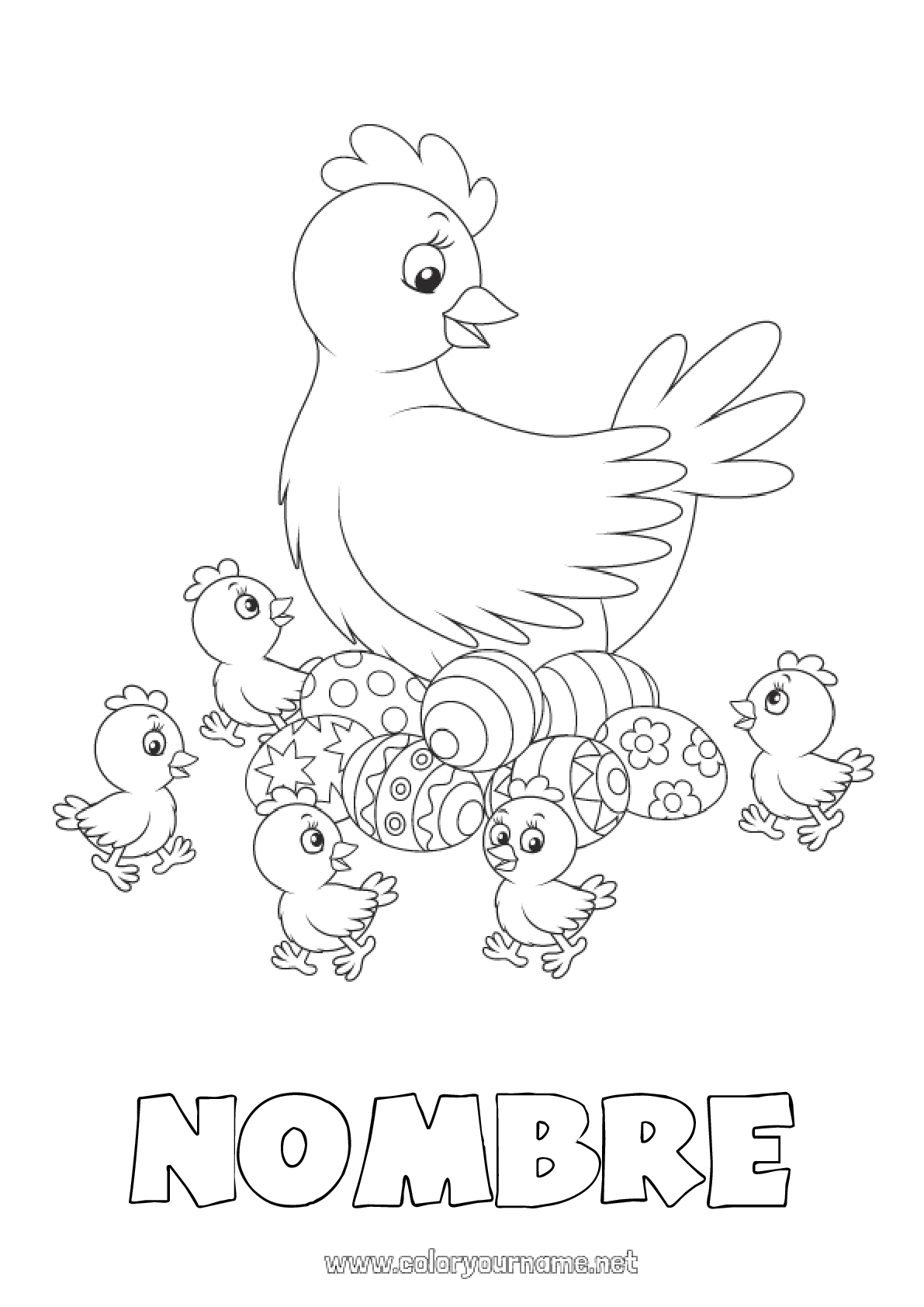 Nº de colorear 1455 - Gallina Primavera Pollito