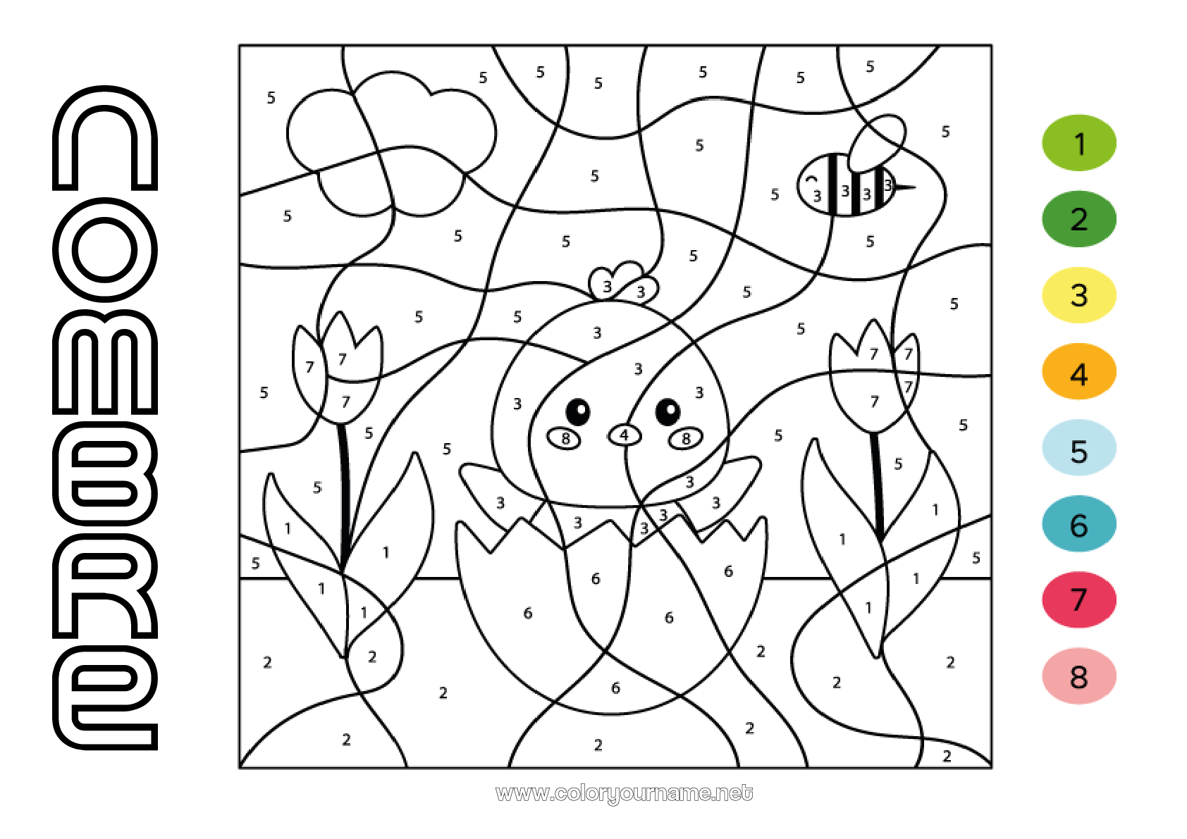 Nº de colorear 1466 - Primavera Pollito Colorear por números