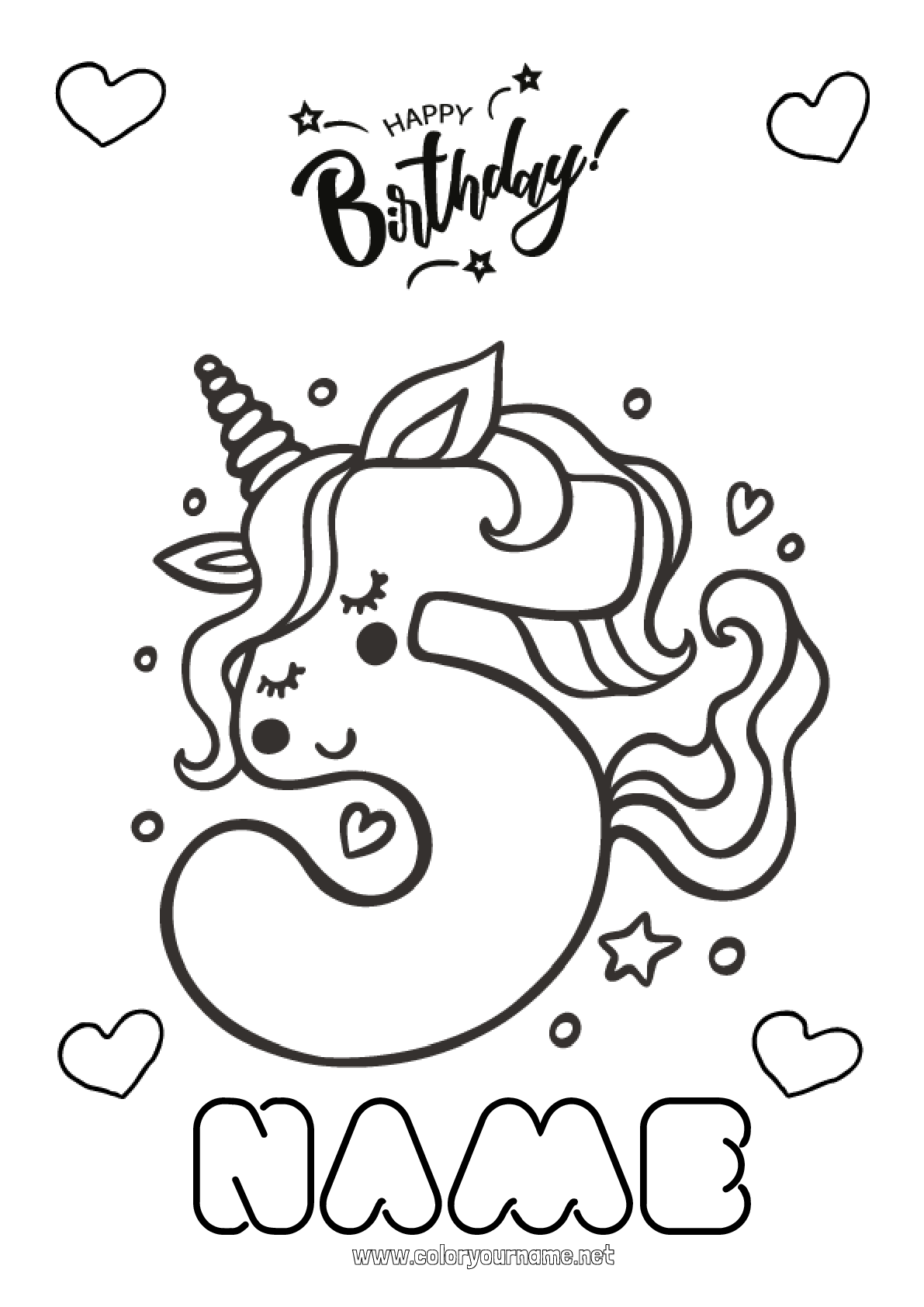 Coloring page No.146 - Birthday Number Unicorn