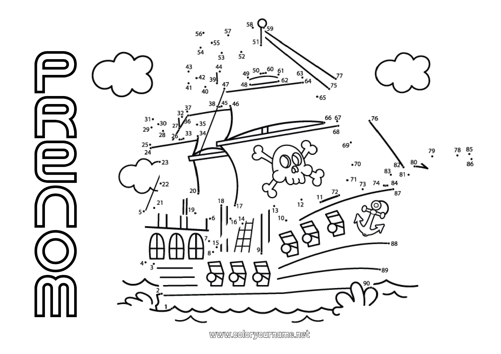 Coloriage n°1476 - Chiffre Pirate Véhicules