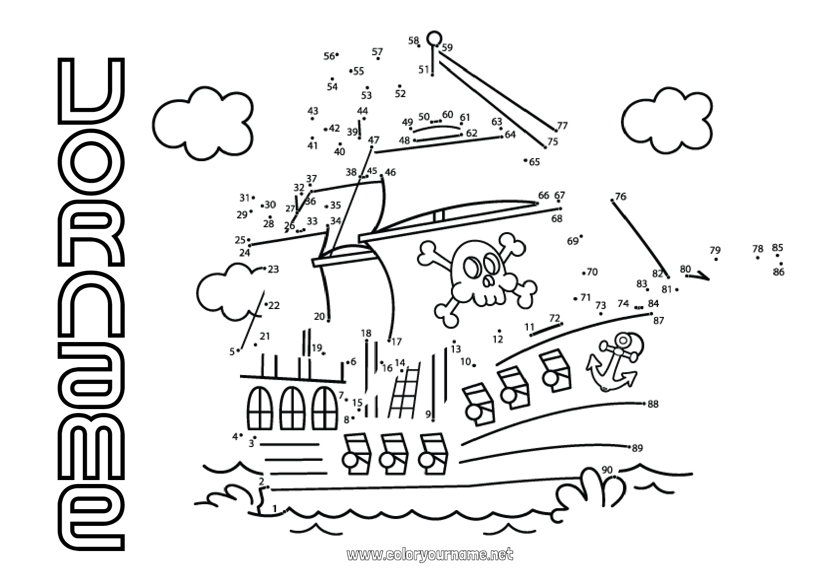 Malvorlage Nr.1476 - Zahl Pirat Punkte verbinden