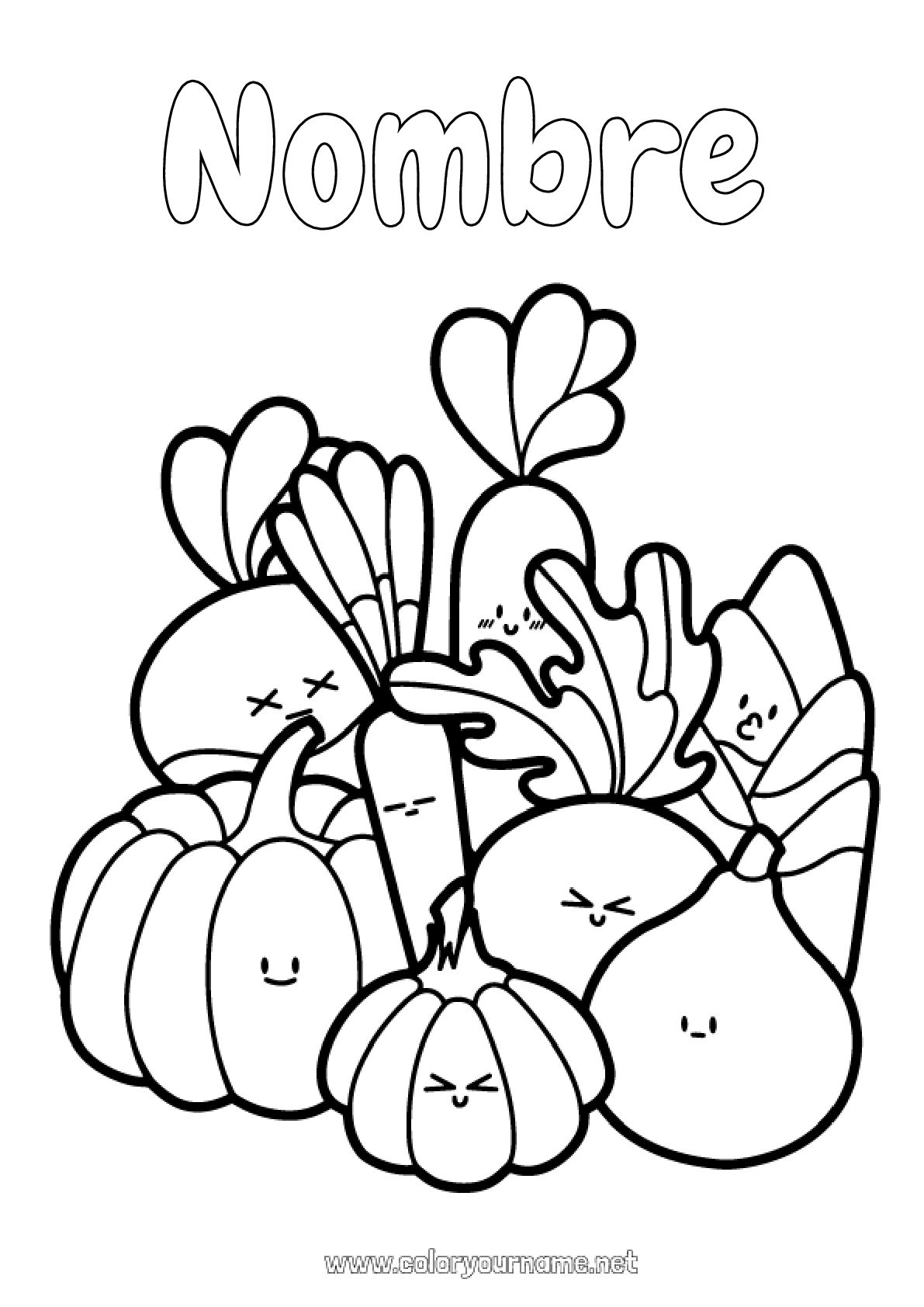 Nº de colorear 1481 - Kawaii Alimento Verduras