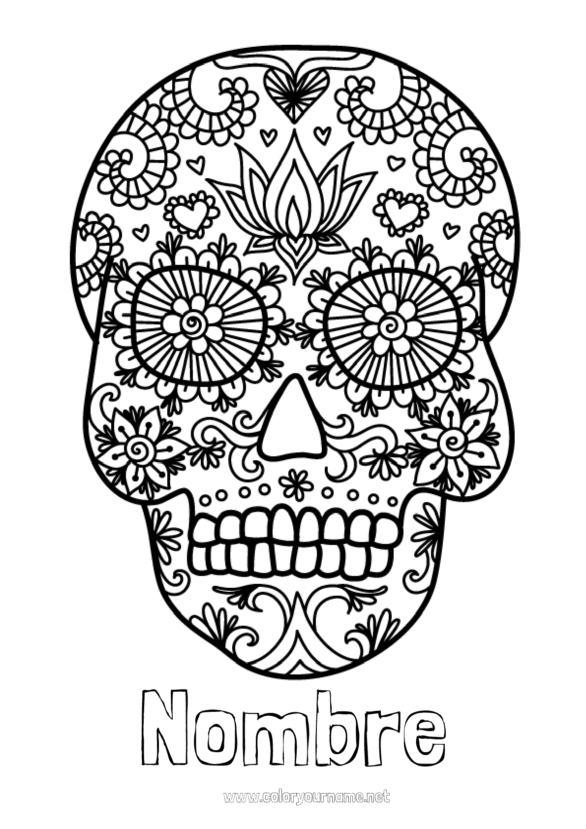Nº de colorear 256 - Flores Calavera Día de los Muertos