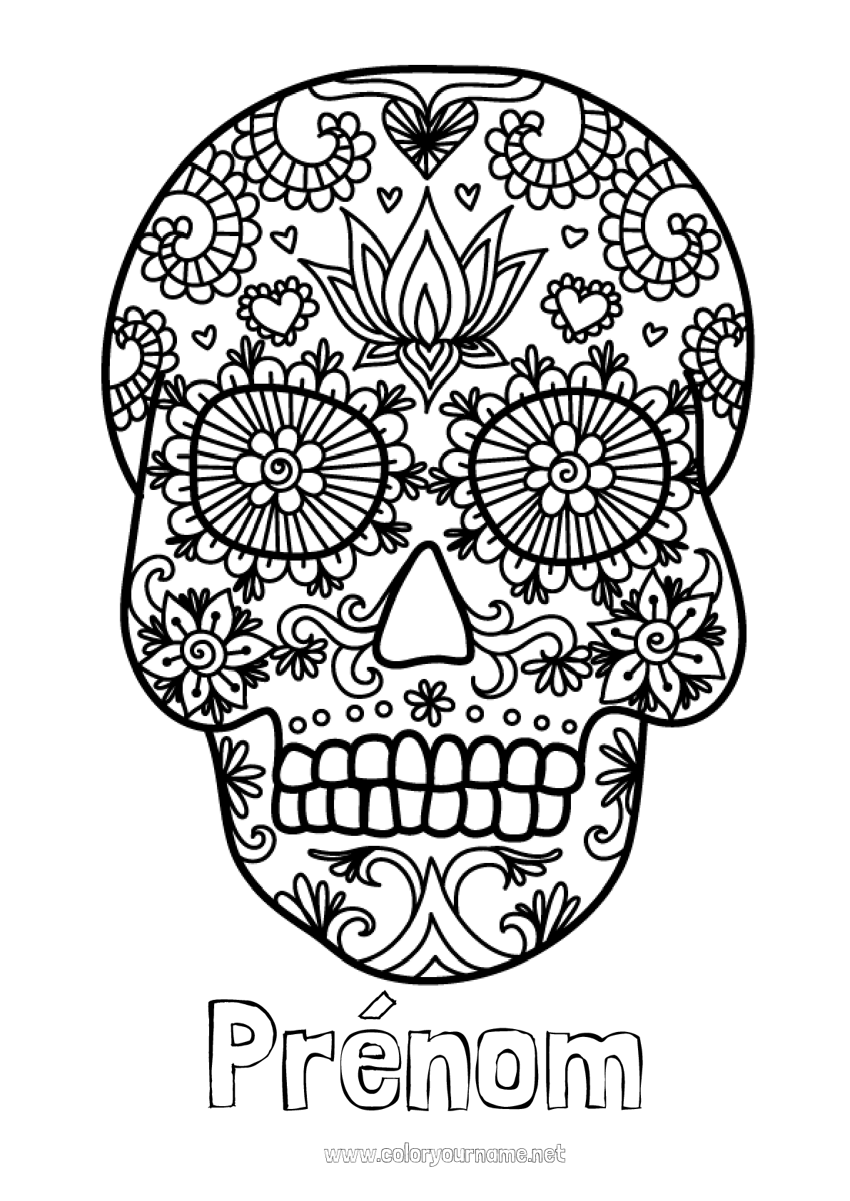 Coloriage n°14 - Squelette Crâne Día de los Muertos
