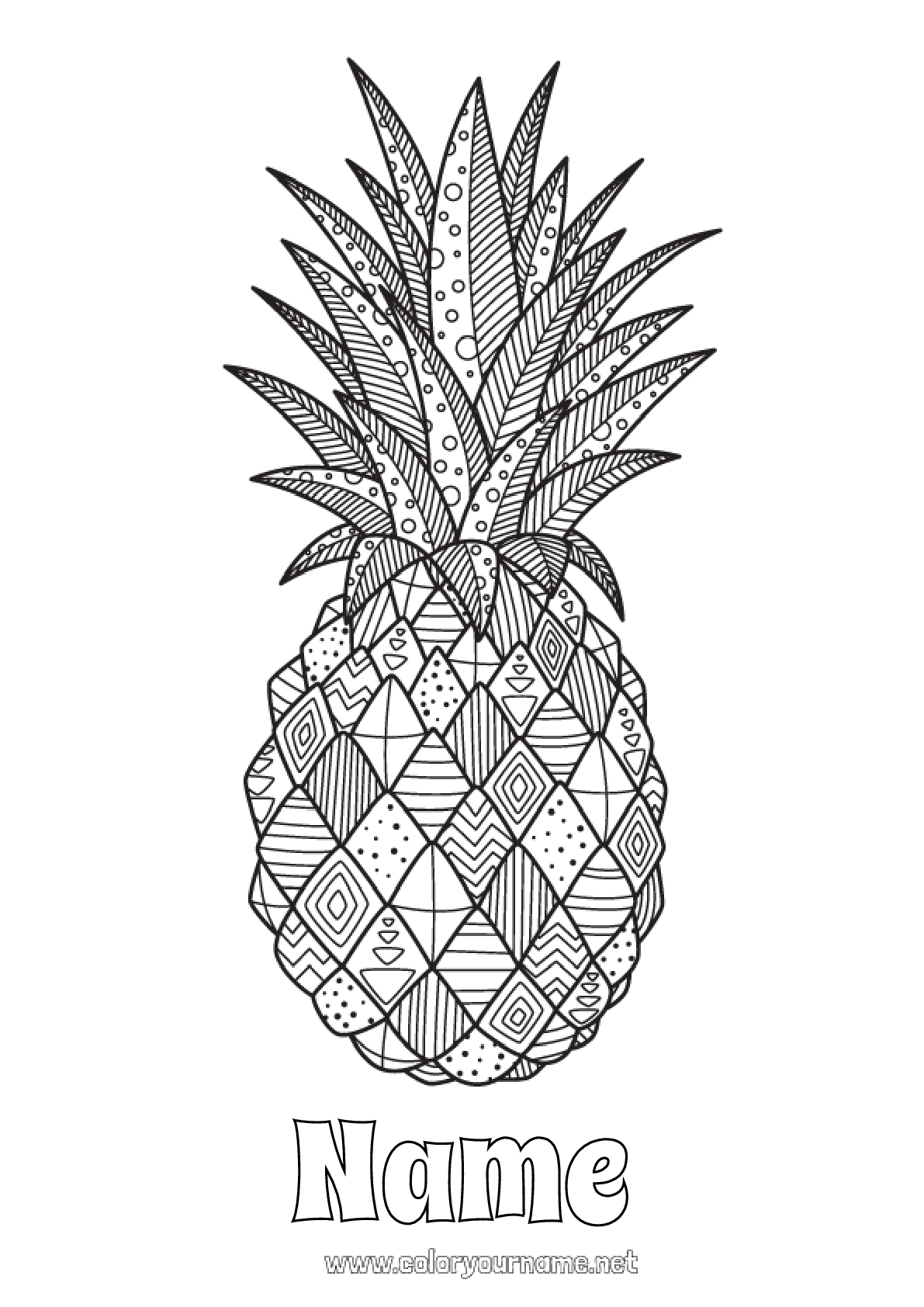 Zentangle Pineapple Coloring Page Illustrated By Marie