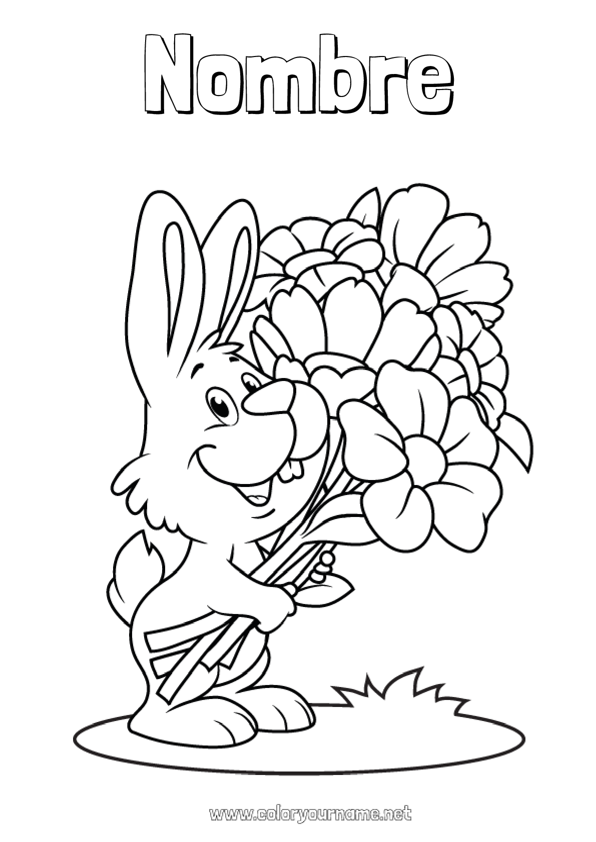 Nº de colorear 1592 - Flores Primavera Conejo