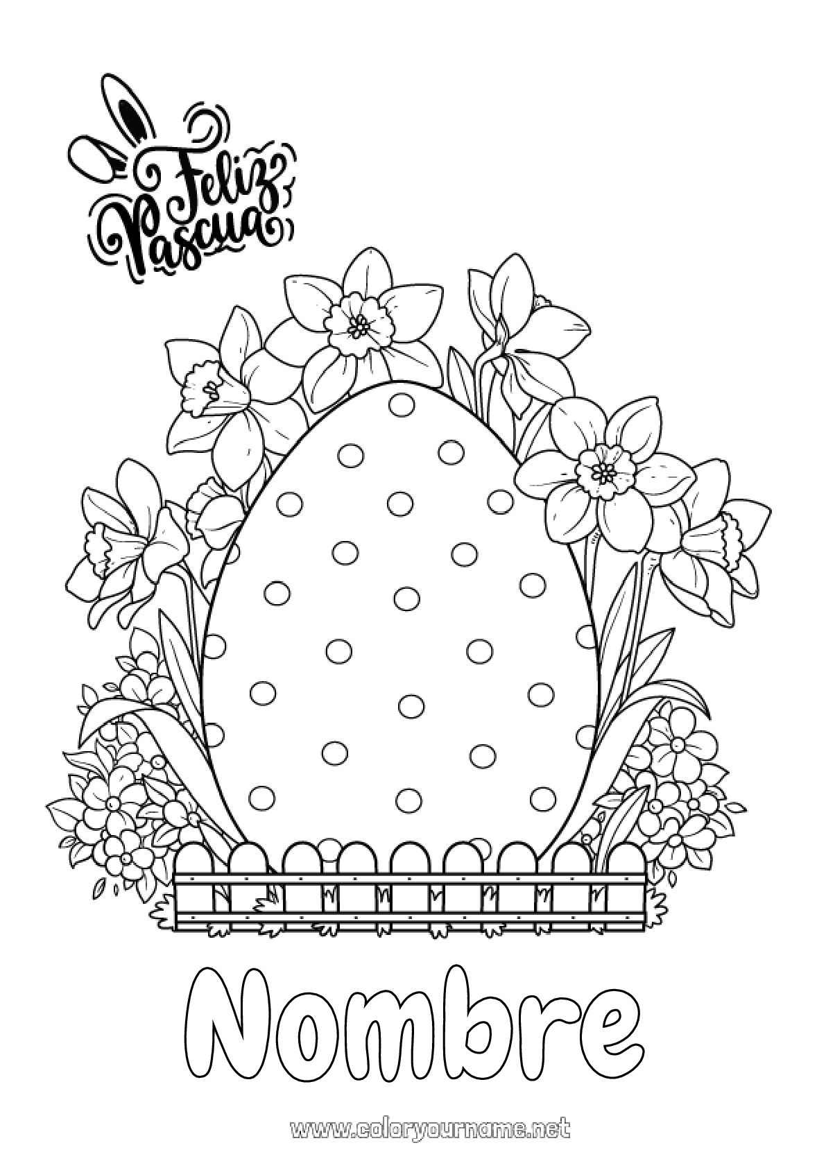 Nº de colorear 1597 - Huevos de Pascua Narcisos Mensaje de "felices ...