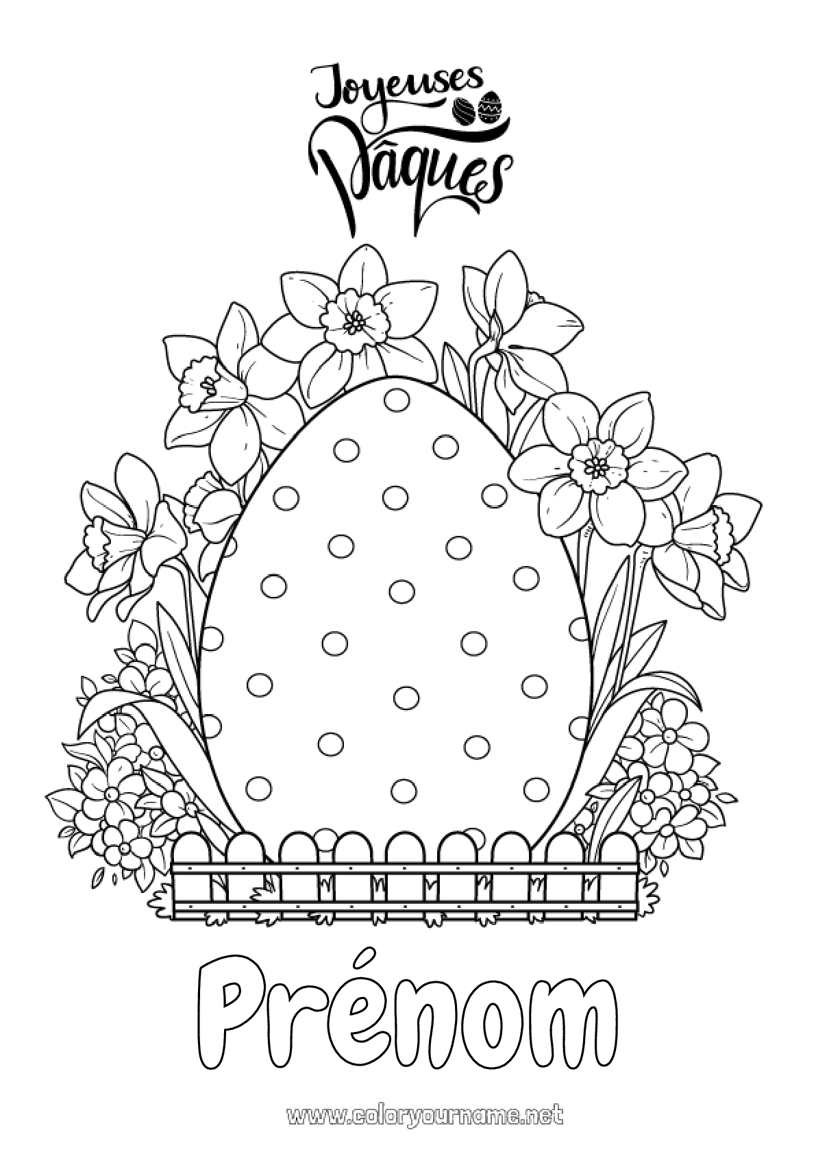 Coloriage n°1597 - Oeufs de Pâques Jonquilles "joyeuses Pâques" message