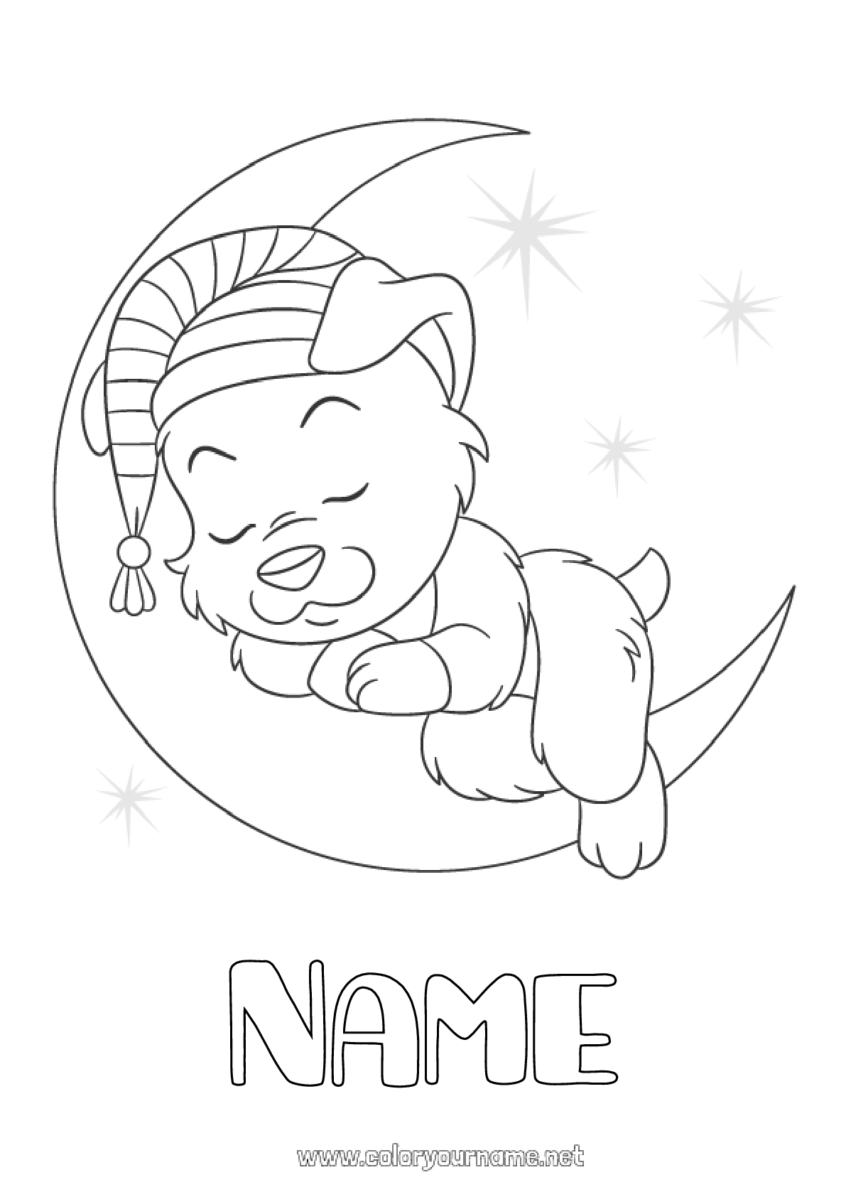 Coloring page No.1620 - Dog Animal Moon