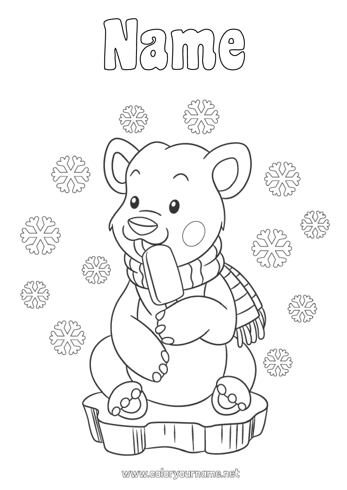 Coloring page No.1621 - Bear Winter Snowflakes