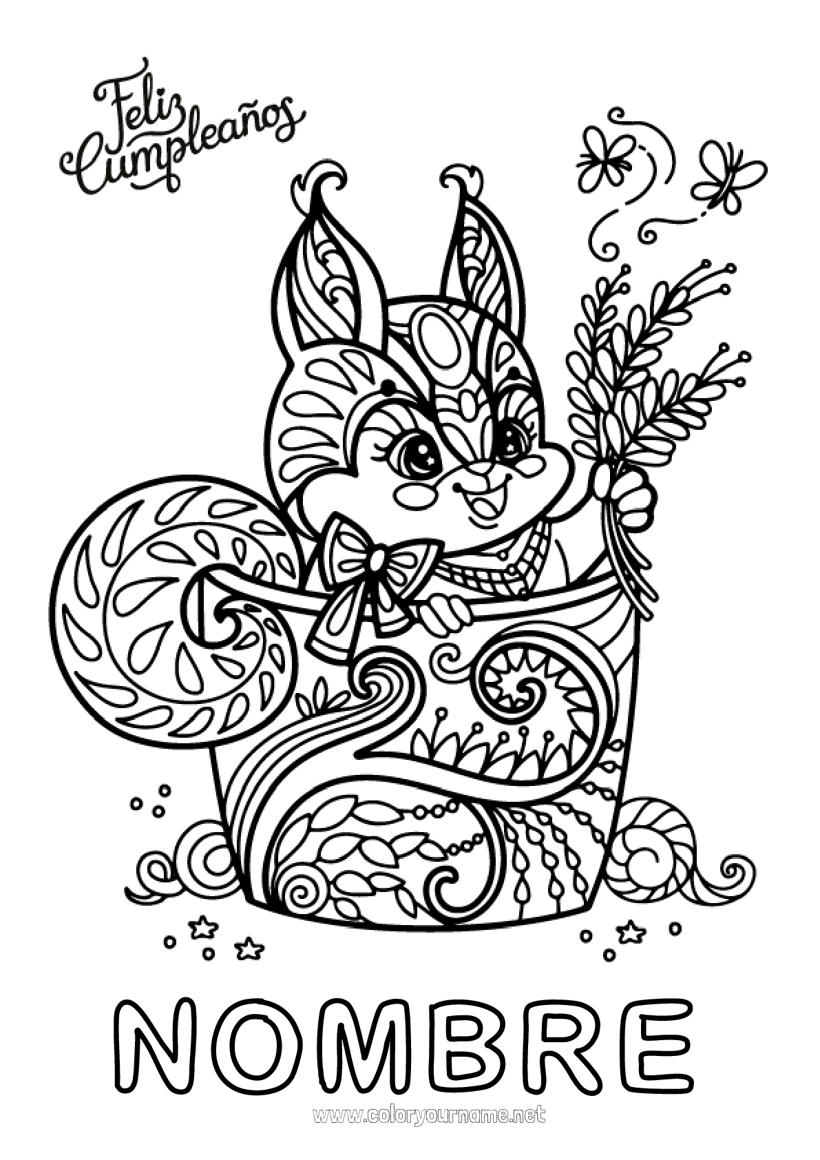 Nº de colorear 163 - Cumpleaños Mandala Ardilla