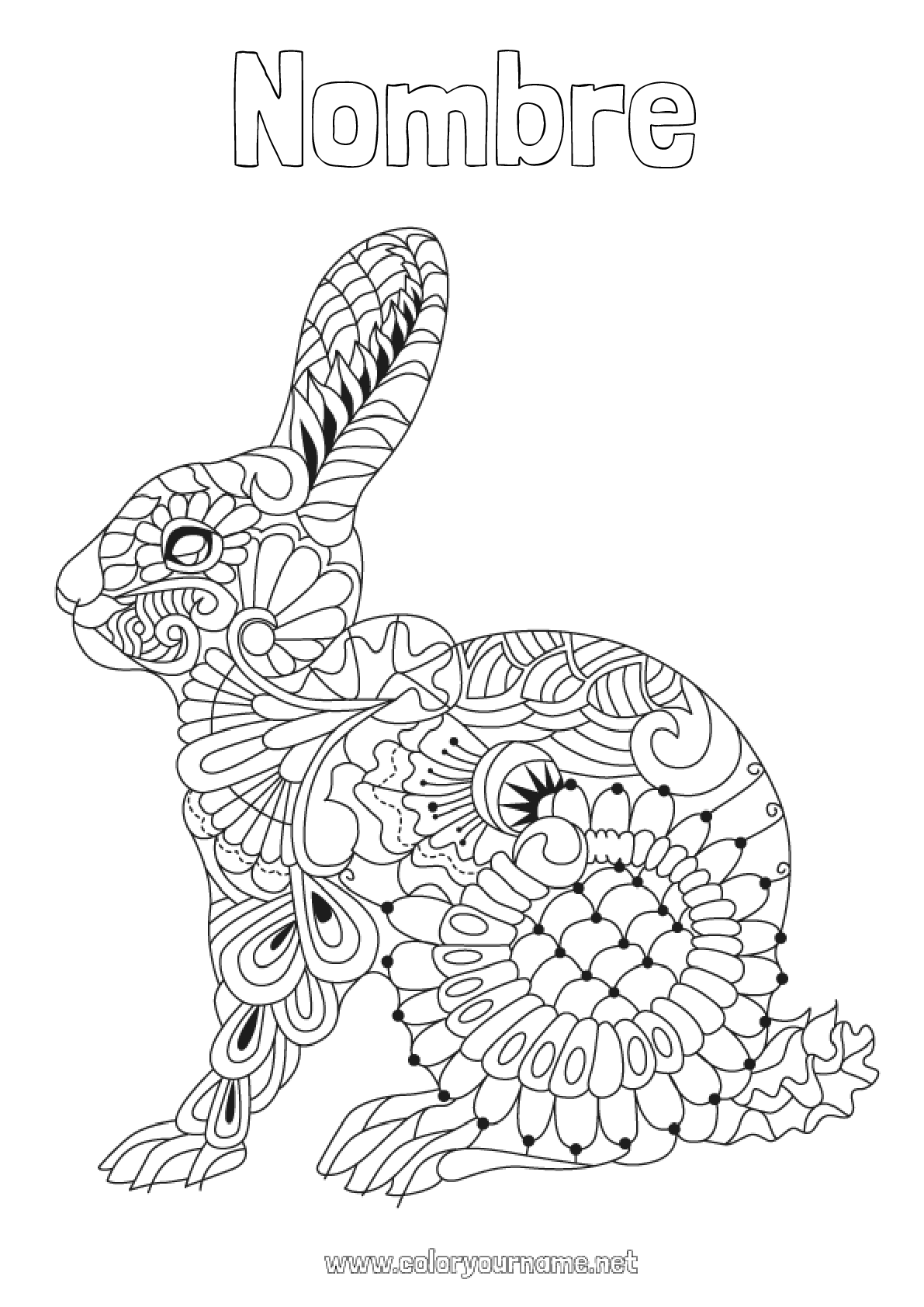 Nº de colorear 1664 - Mandala Conejo Animales