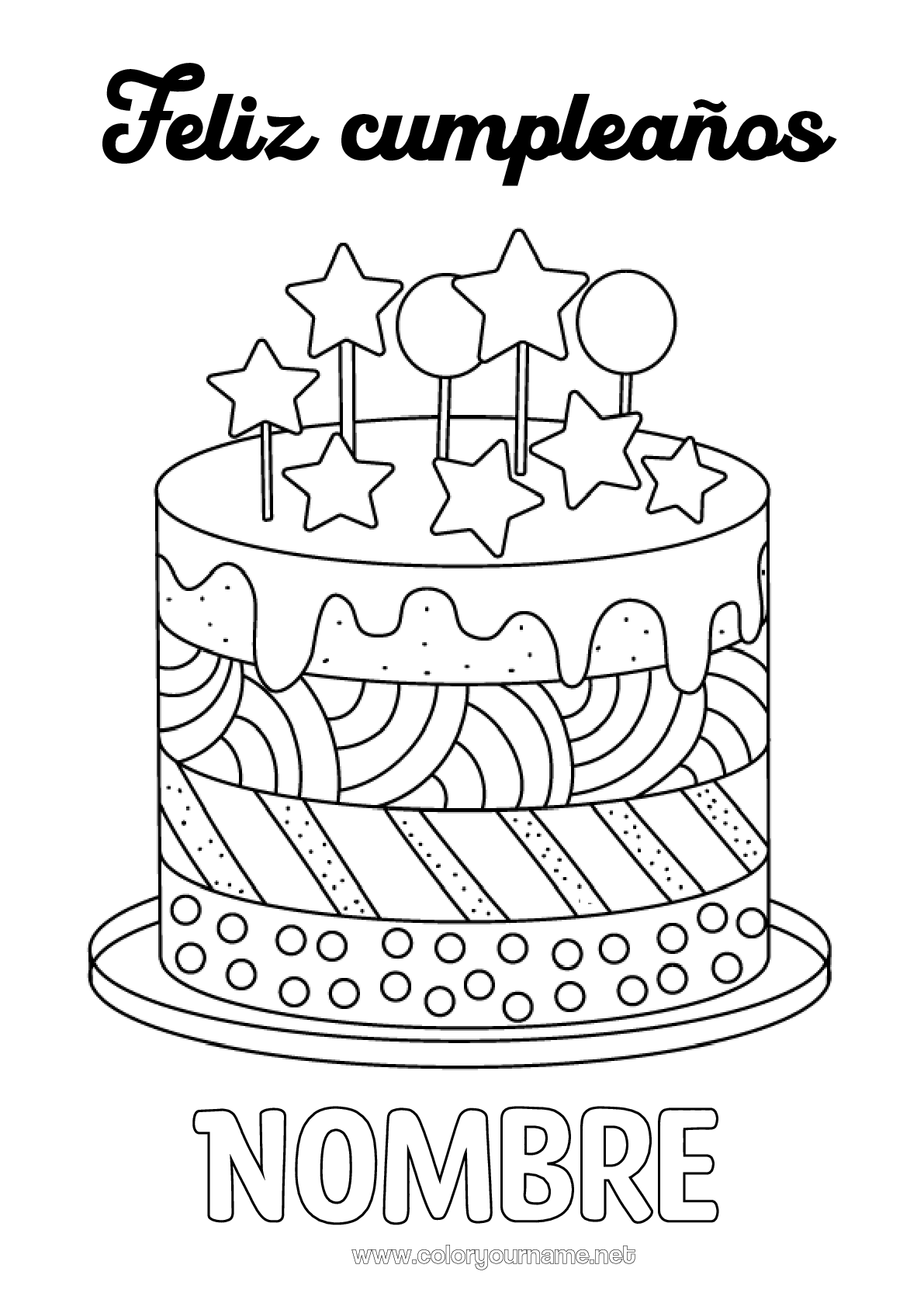 Nº de colorear 166 - Tarta Cumpleaños Dibujos intermedios para colorear