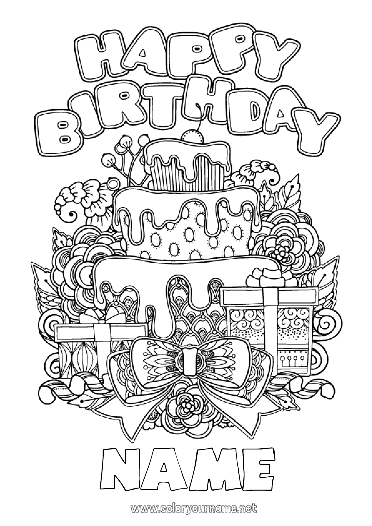 Coloring page No.173 - Cake Birthday Mandala