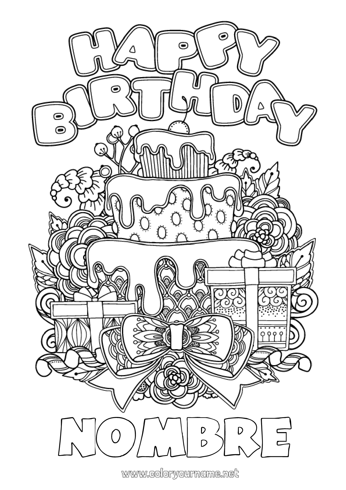 Nº de colorear 173 - Tarta Cumpleaños Mandala