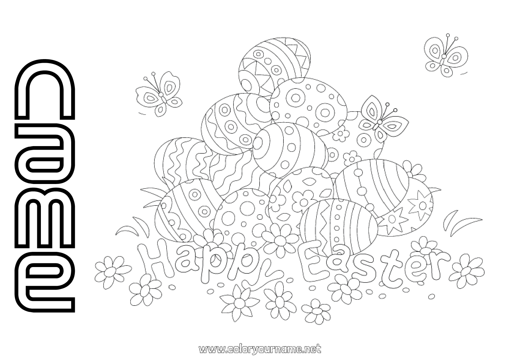 Coloring page No.1771 - Spring Butterfly Easter eggs
