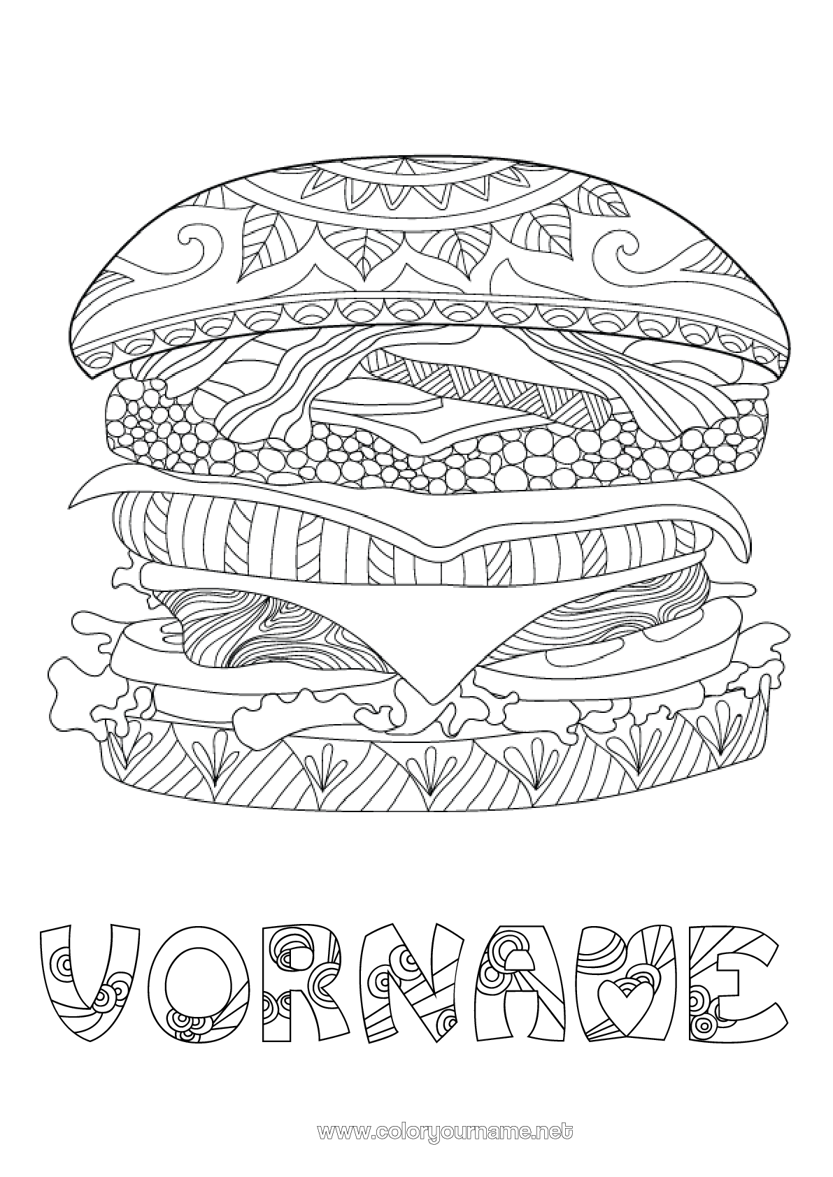 Malvorlage Nr.1796 - Essen Komplexe Ausmalbilder Hamburger