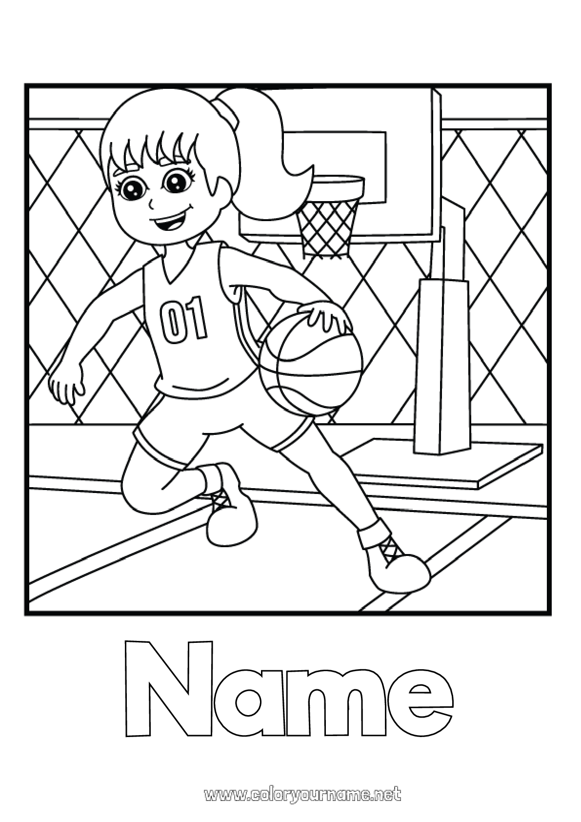 Coloring page No.1806 - Sport Girl Basketball